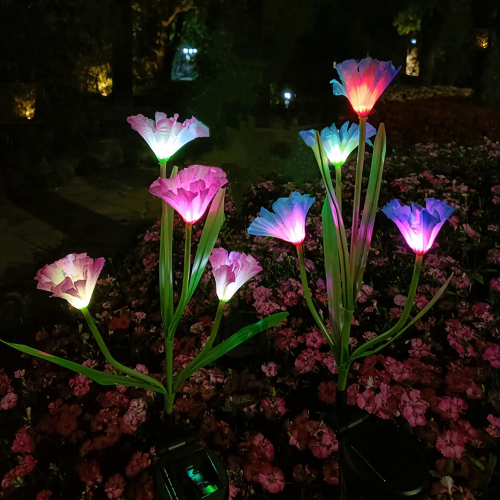 Solar Garden Flower Lights，LED Solar Powered Stake Landscape Lights ...