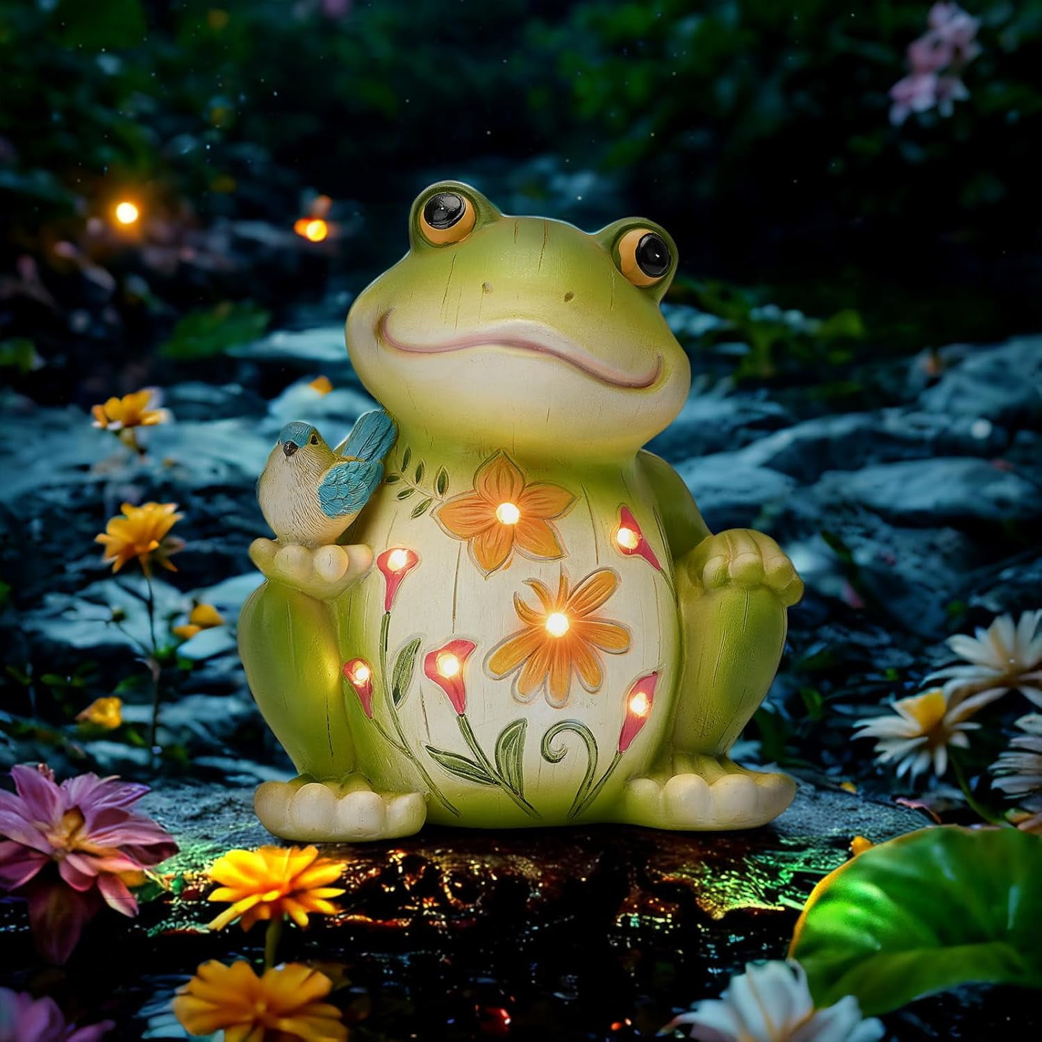 Solar Garden Frog Decor Outdoor Statue - Frog with LED Waterproof ...