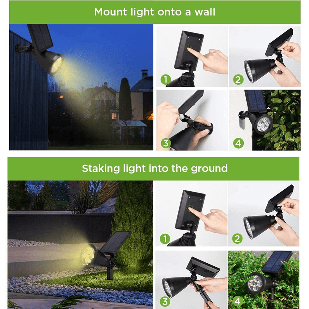 Solar Garden Landscape Spotlight, 4/7 LED Auto On/Off, For Courtyard ...