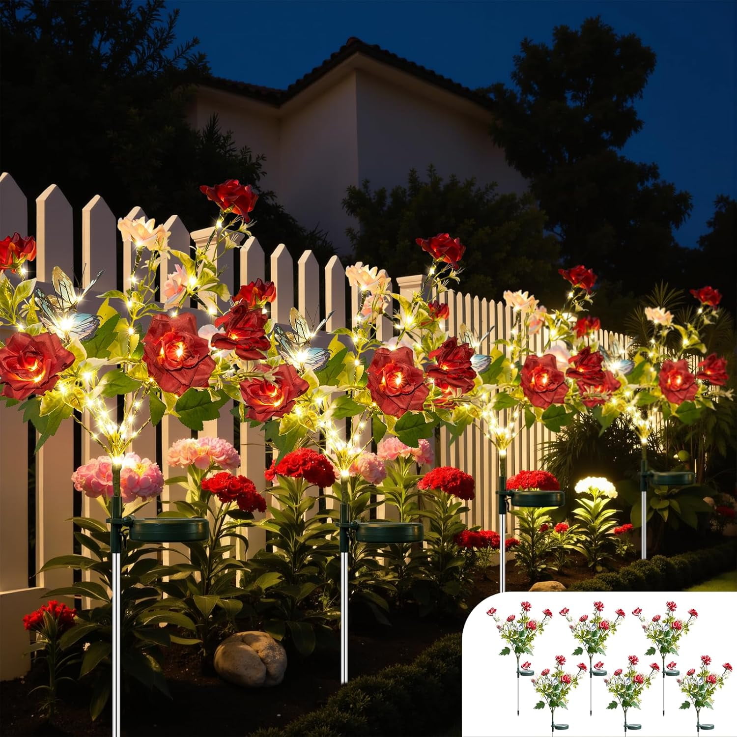 Solar Garden Light 120 LEDs, 6 Packs Flower Solar Lights Outdoor with ...