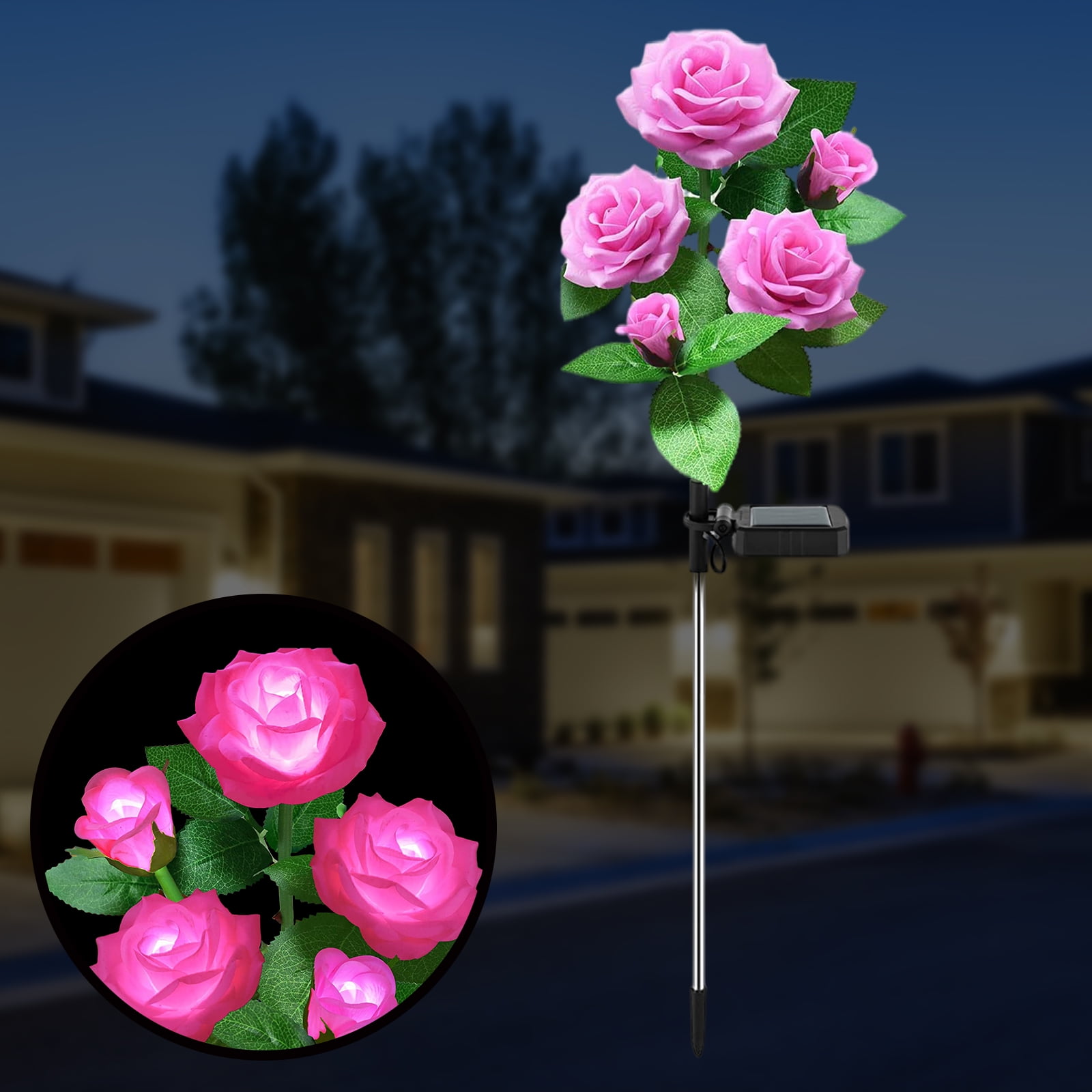 "syenll Solar Garden Light, Pink LED Solar Rose Flowers, Waterproof ...