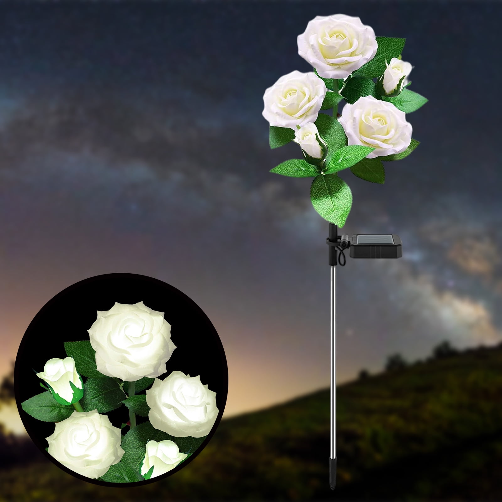 LED Solar Rose Lights, Floral Powered Outdoor Landscape Lights ...