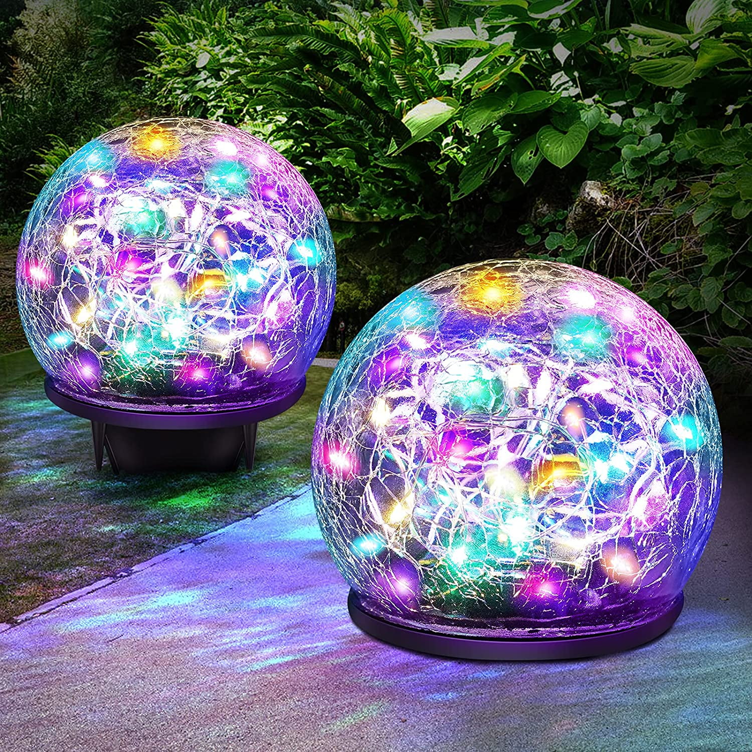 Solar Garden Lights, 2 Pack 80 LED Colored Cracked Glass Solar Lights ...