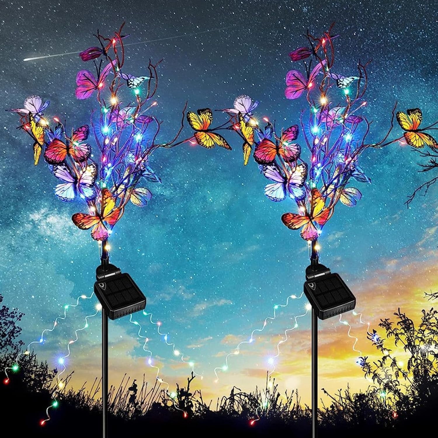 Solar Garden Lights, 2 Pack Multi-color Solar Butterfly Lights with LED ...
