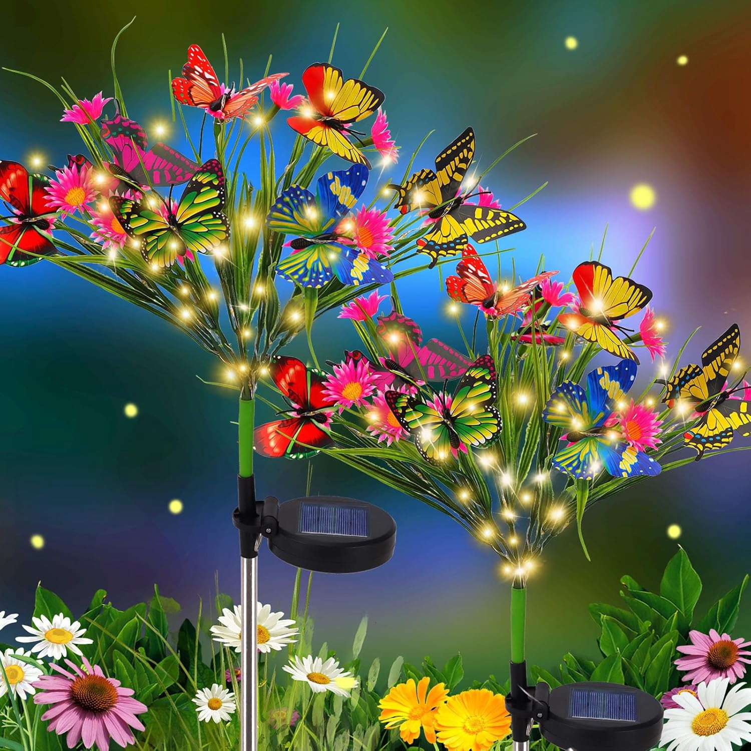 Solar Garden Lights, 2 Pack Outdoor Landscape Light with 14 Butterfly ...