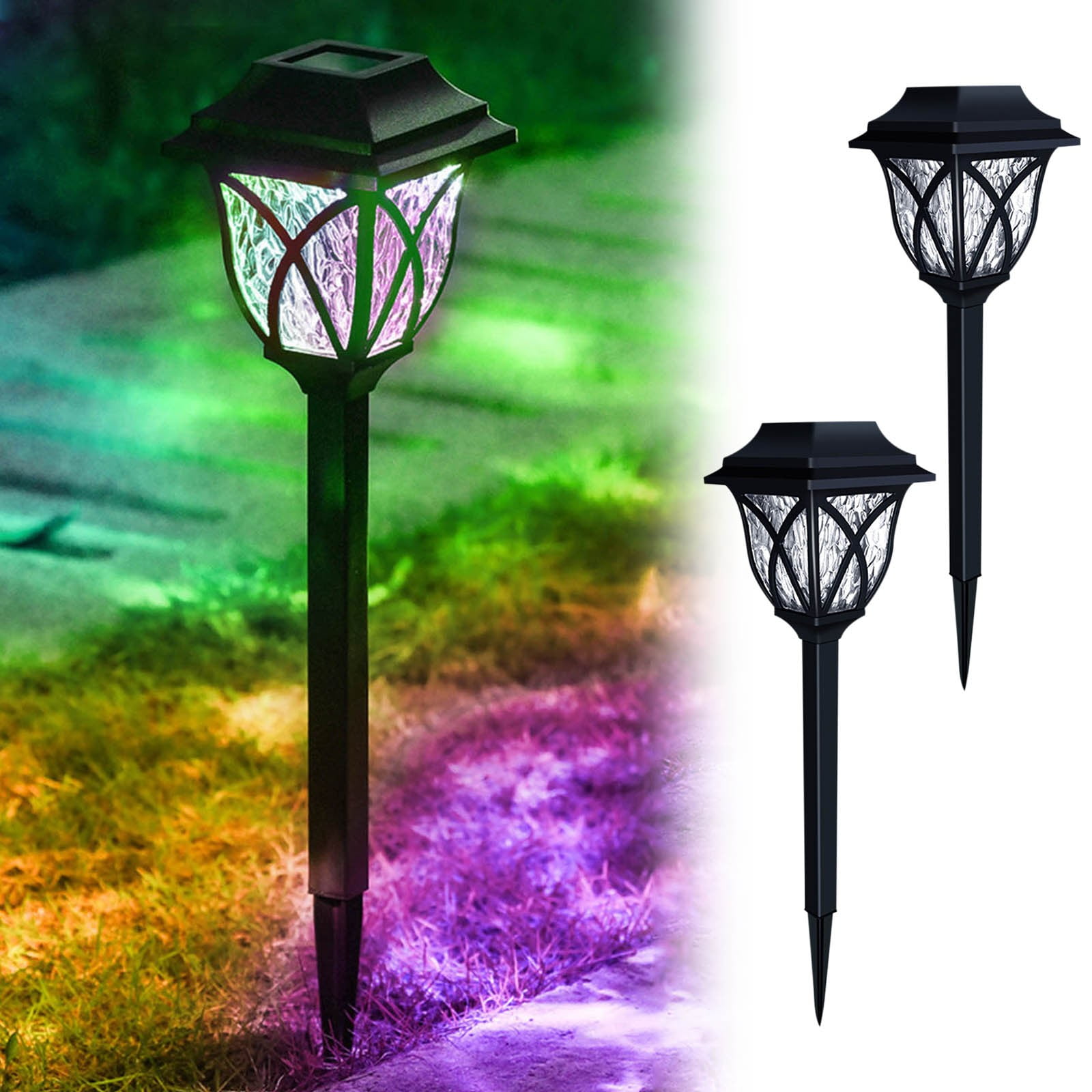 Solar Garden Lights 2-Pack - Stake LED Pathway Lamps, Auto On/Off ...