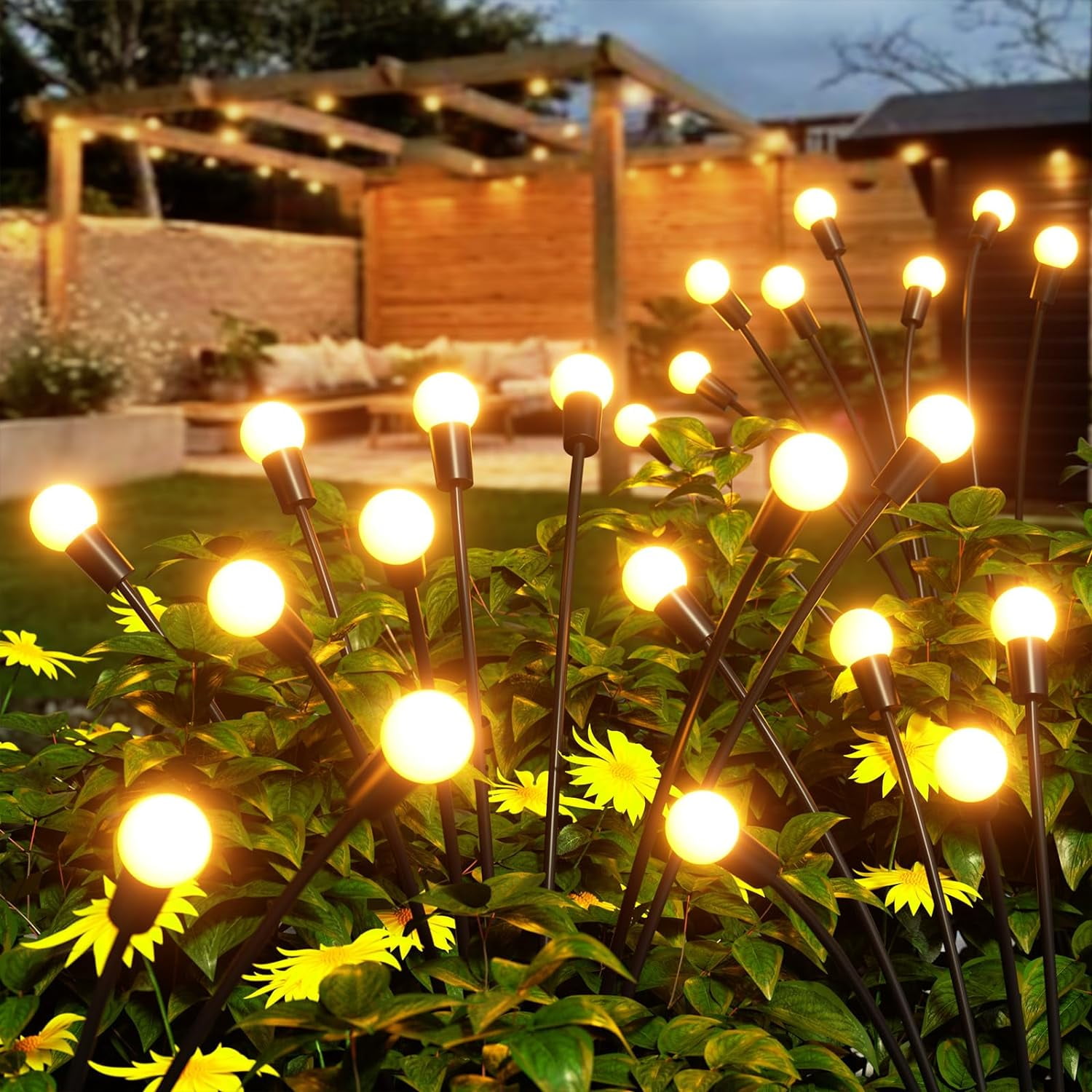 Solar Garden Lights 4 Pack 32 LED Upgraded Swaying Firefly Solar Lights ...