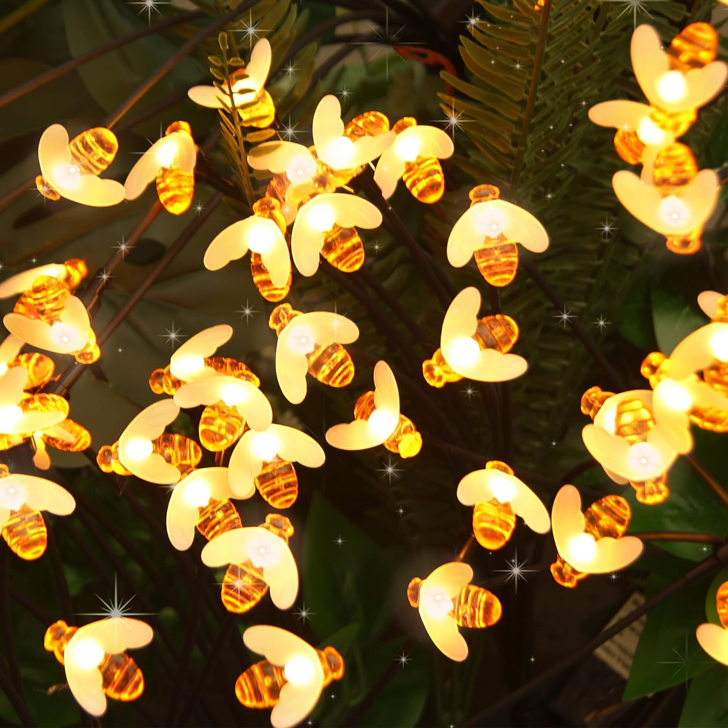 Solar Garden Lights, 4 Pack 40 LED Solar Firefly Lights Bee, Garden ...