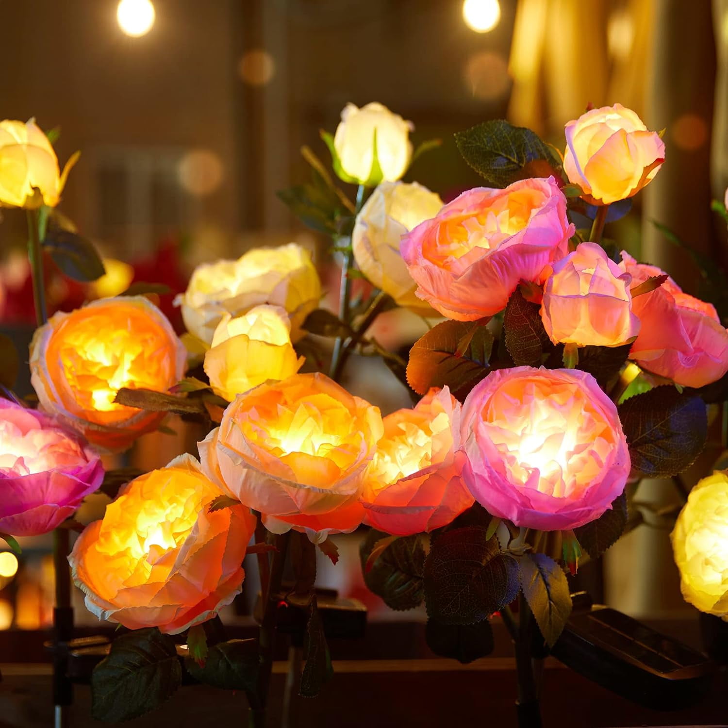 Solar Garden Lights - 4 Pack Solar Flowers Lights with Larger & More ...