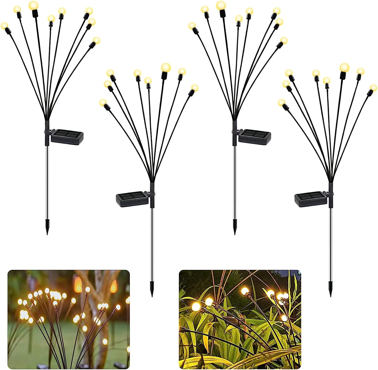 4 Pack Solar Garden Lights, 8 LED Outdoor, Waterproof Solar Firefly Lights for Yard Patio ...