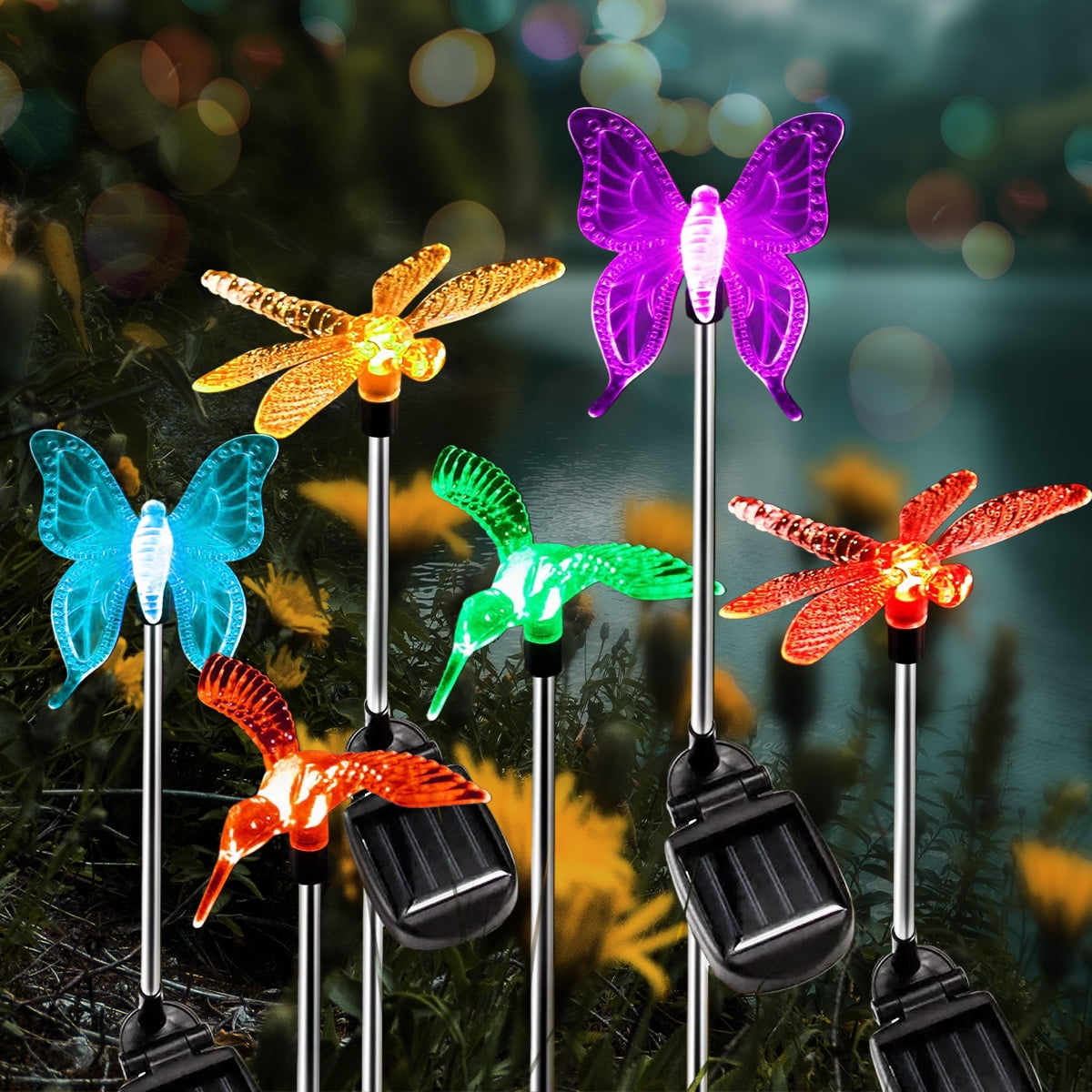 Qishi Solar Garden Lights, 6 Pack Stake Lights, Multi-Color Changing ...