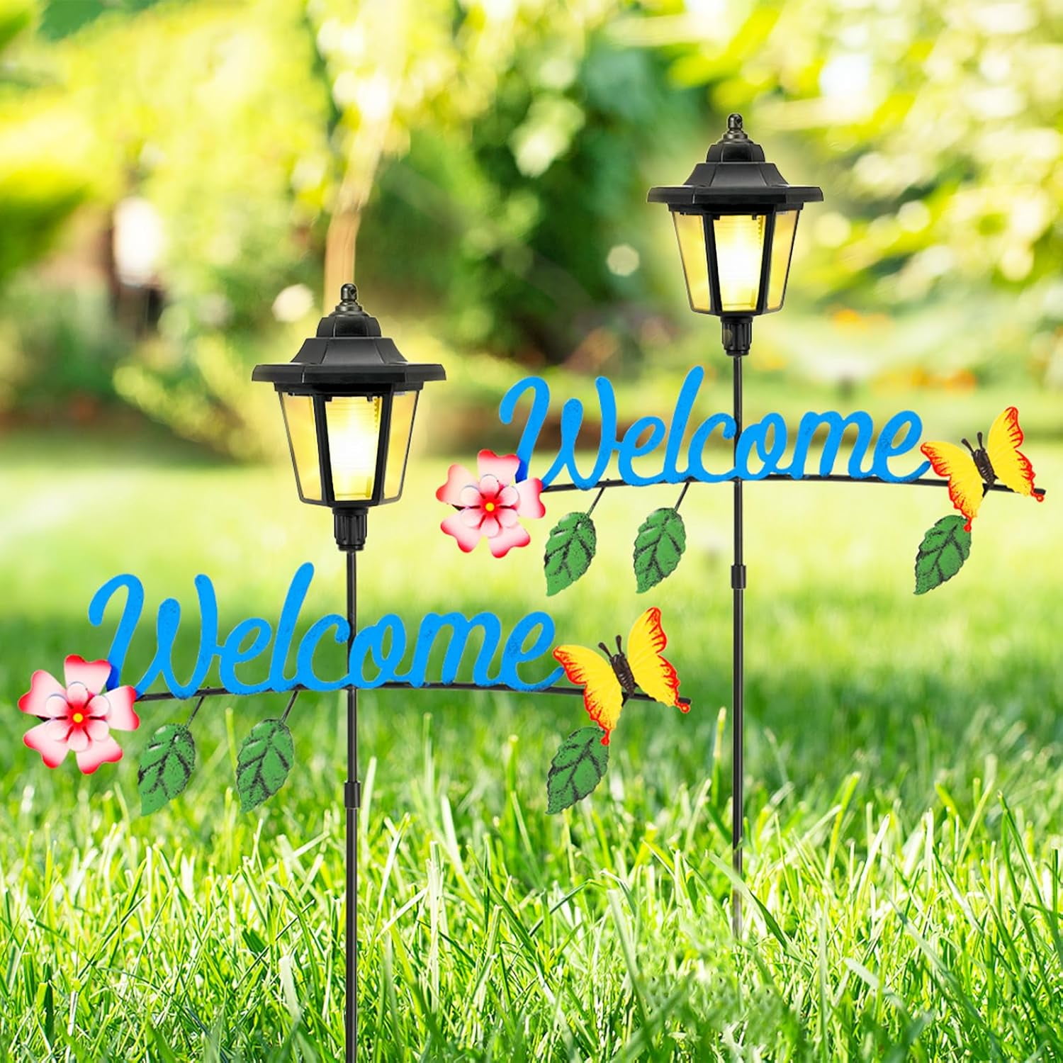 Solar Garden Lights Butterfly, 36.6 Inch Solar Lamp Post Light with ...