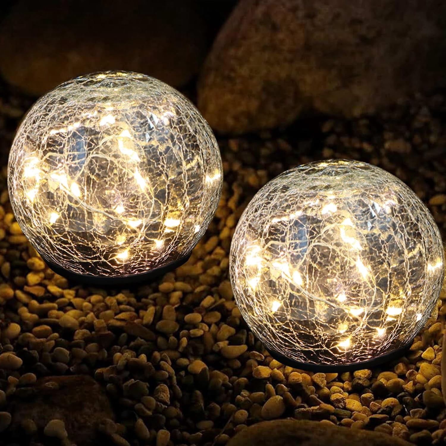 Solar Garden Lights, Cracked Glass Solar Globe Lights, Waterproof Warm ...