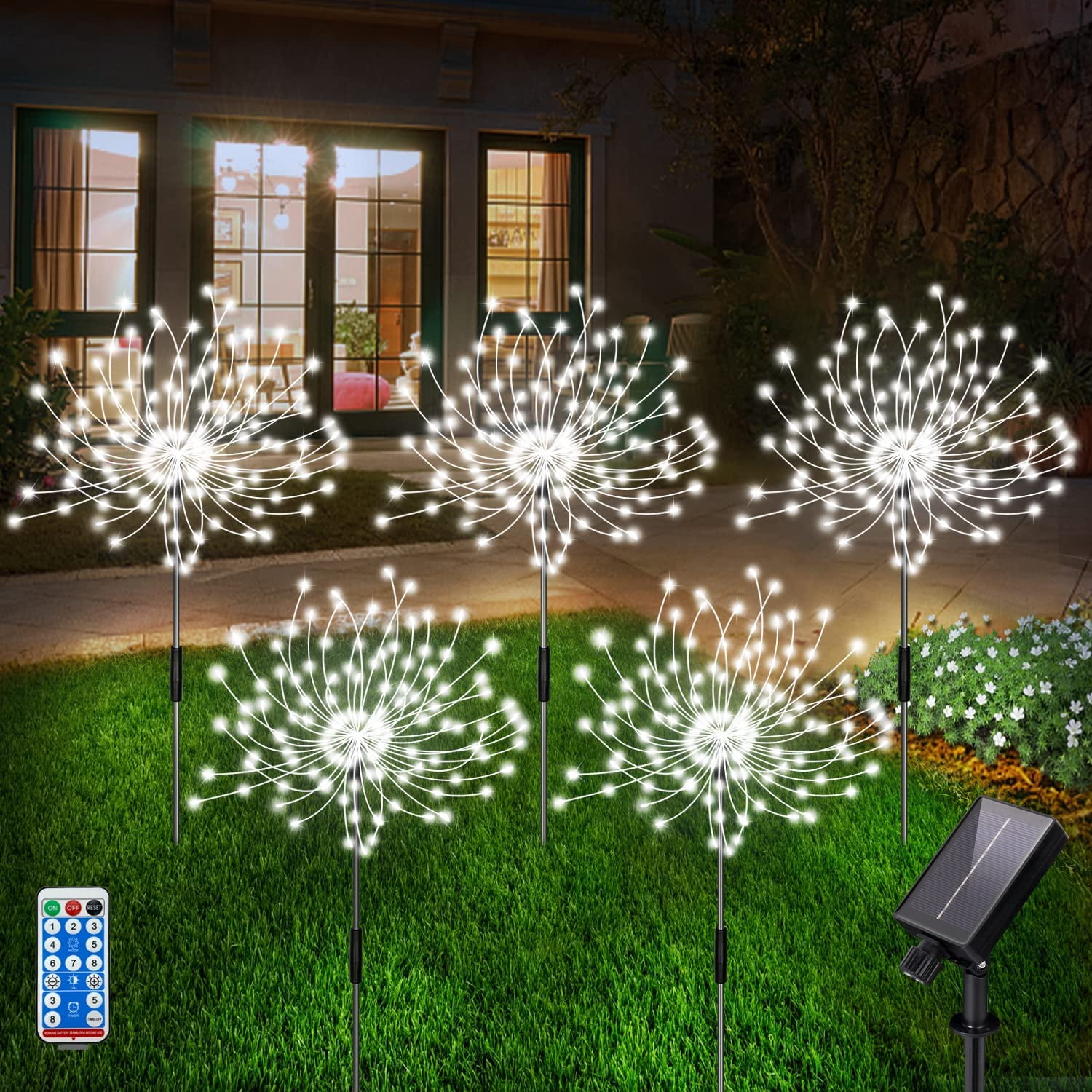 Solar Garden Lights, Firework Lights Outdoor 5 Pack 120 LED Solar ...