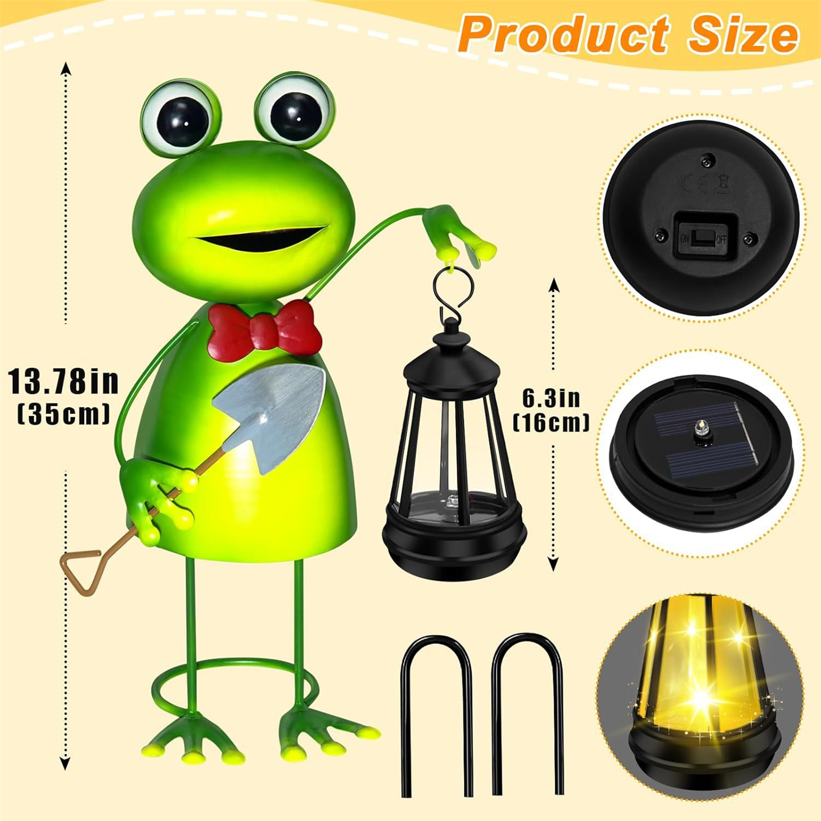 Solar Garden Lights Frog Statue with Solar Lantern Lights, 13.78 Inch ...