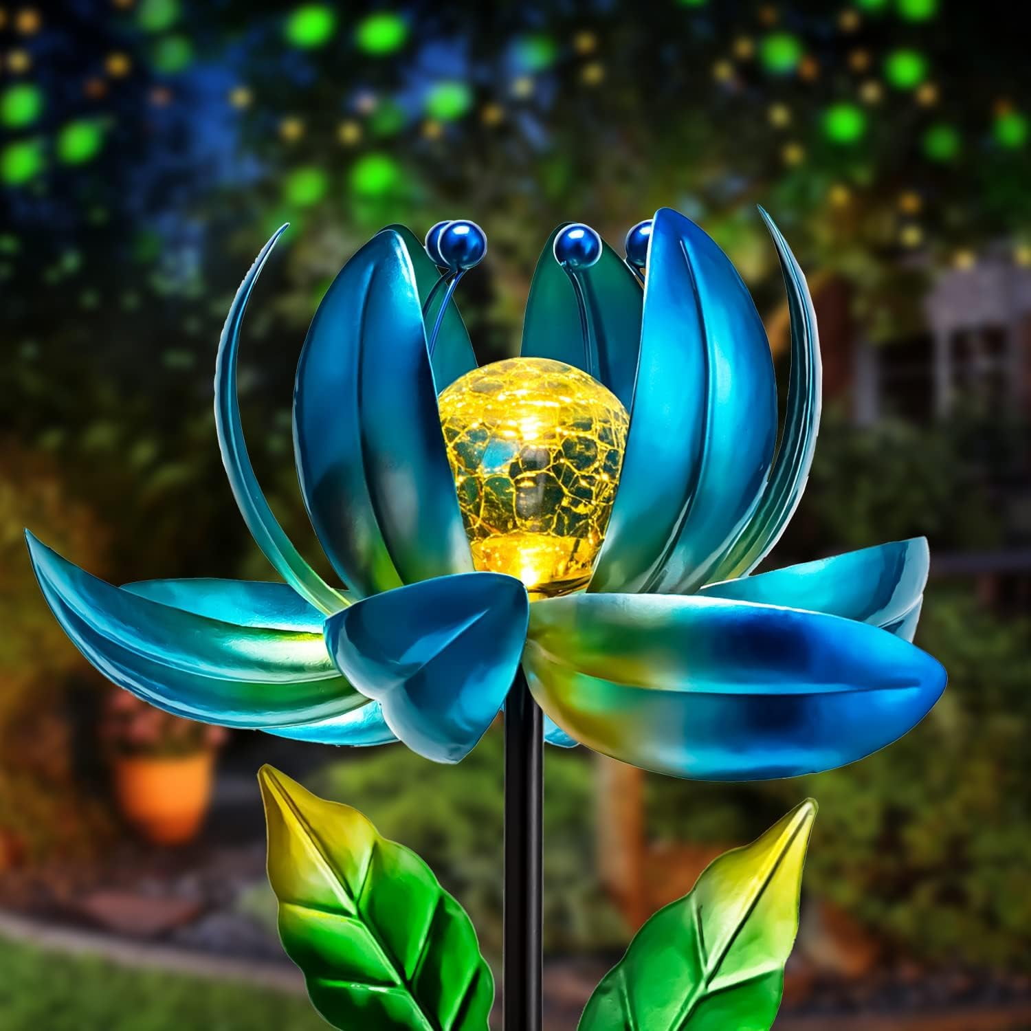 Solar Garden Lights Metal Flower Decor, Colorful Spinning Windmill ...