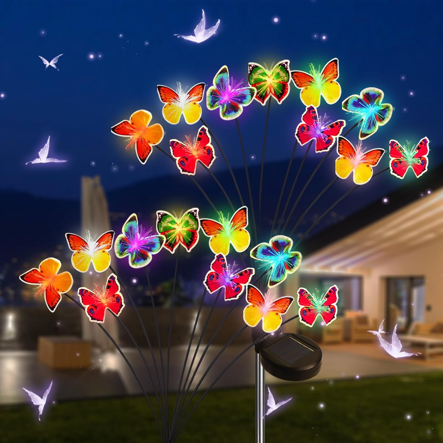 Solar Garden Lights, Multi-Color Butterfly Swaying Lights with Fiber Optic, Waterproof LED ...