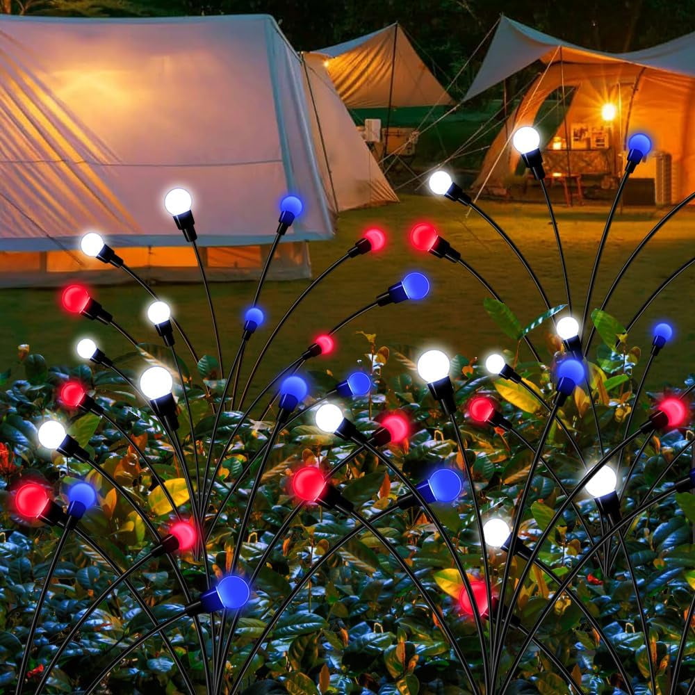 Solar Garden Lights Outdoor, 2 Pack 12 LED Solar Blue Red and White ...
