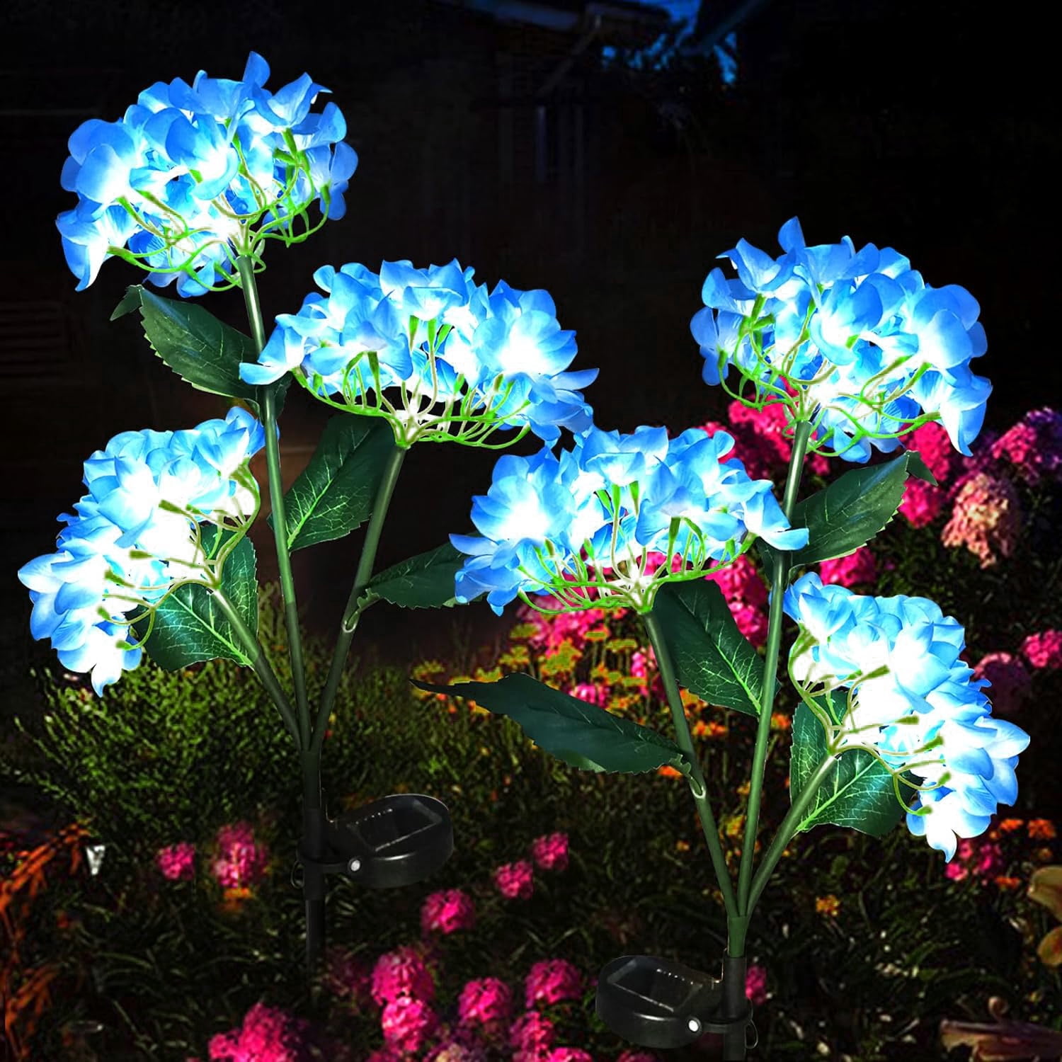 Solar Garden Lights Outdoor , 2 Pack Hydrangea Artificial Flower Solar ...