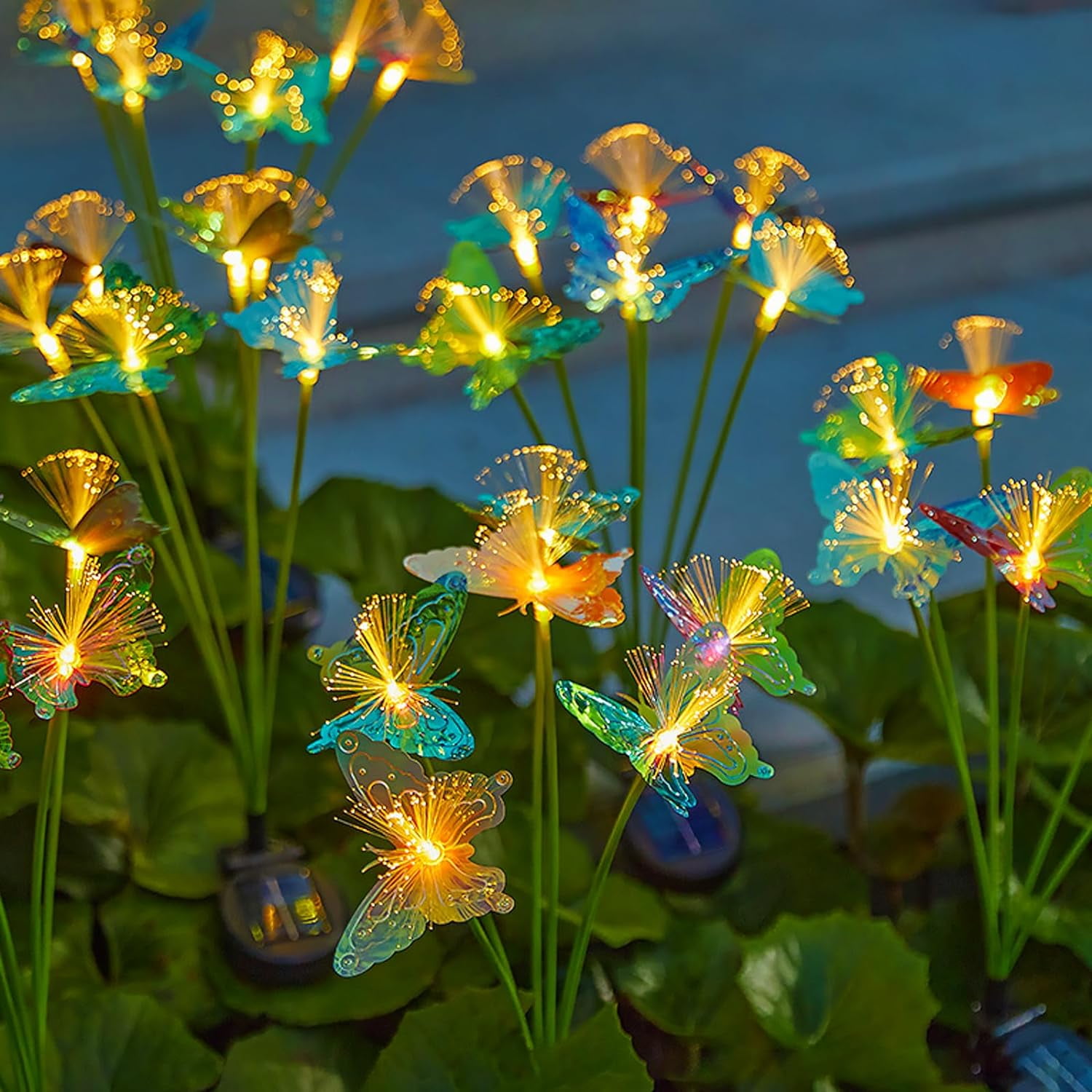 Solar Garden Lights Outdoor, 2 Pack Multi Color Fiber Optic Swaying ...