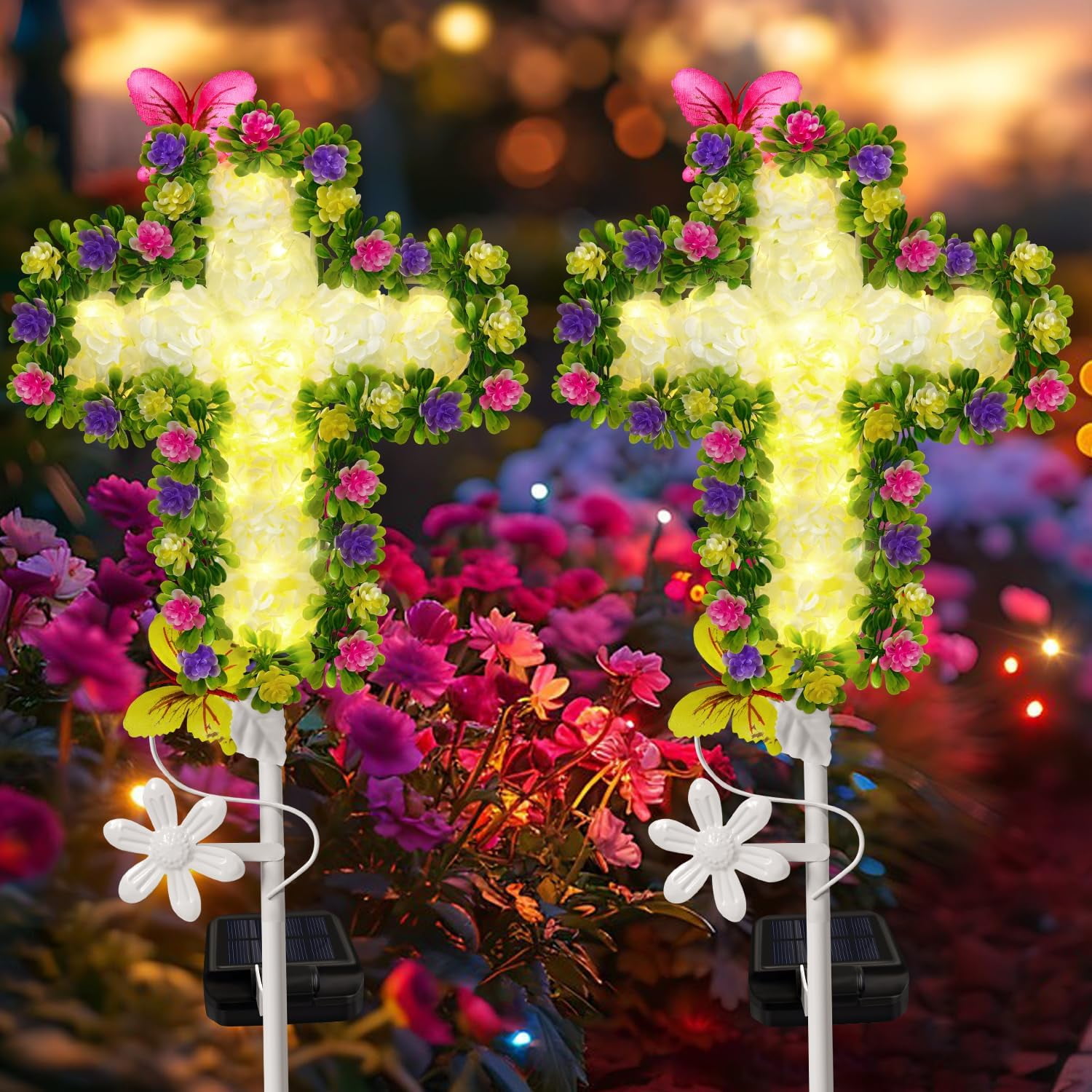 Solar Garden Lights Outdoor,2 Pack Solar Flower Cross Lights Waterproof ...