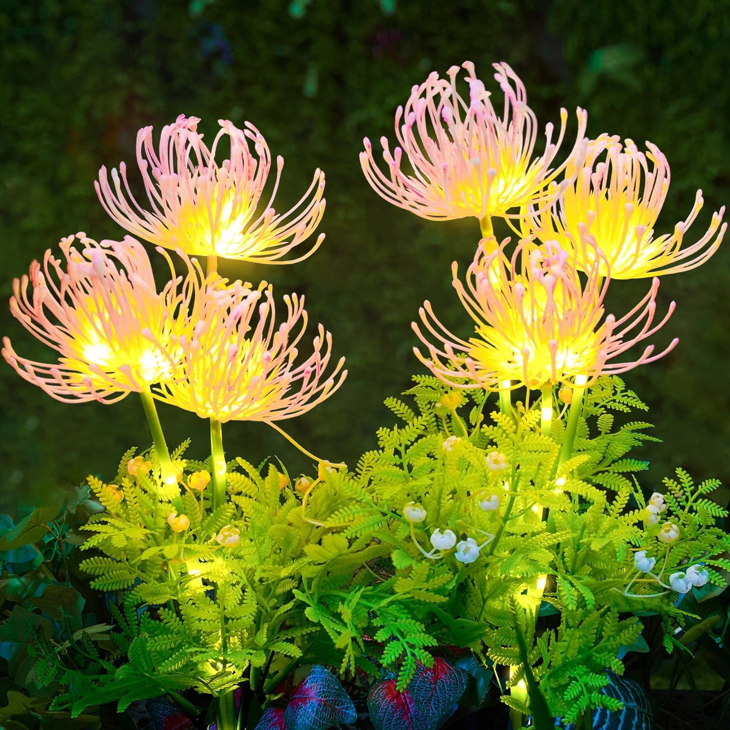 Solar Garden Lights Outdoor, 2 Pack Solar Flowers Lights with 6 Glowing ...