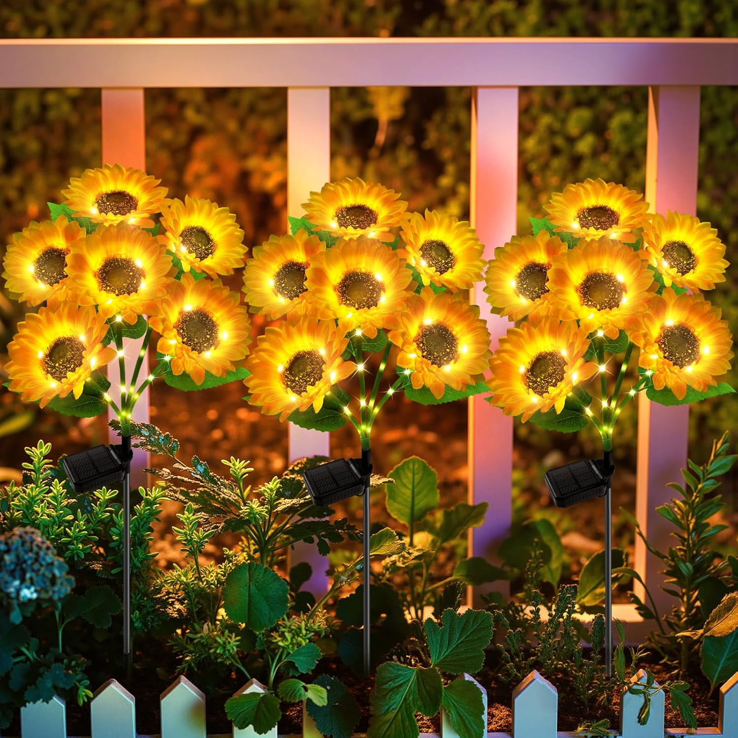 Solar Garden Lights Outdoor - 3/6 Pack with 18 Bright Solar Sunflower ...