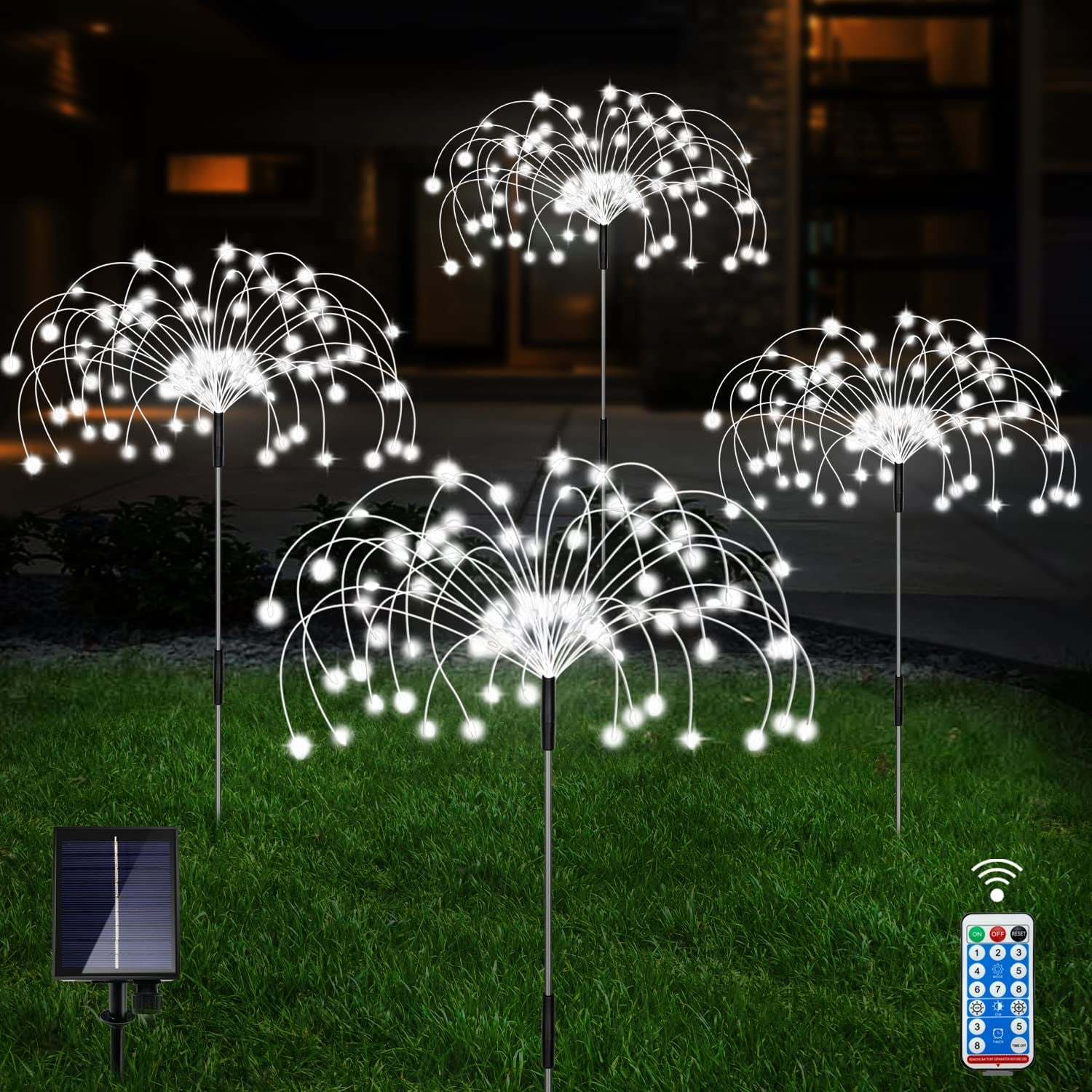 Solar Garden Lights Outdoor, 4 Pack 120 LED Waterproof Decorative String Lights 8 Modes with ...