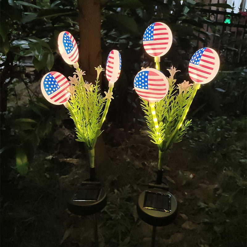 Solar Garden Lights Outdoor 4th of July Decoration LED American Flag ...