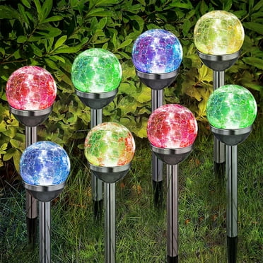 GLUAAE Crackle Glass Solar Lights, Dual LED, Landscape/Pathway Lights ...