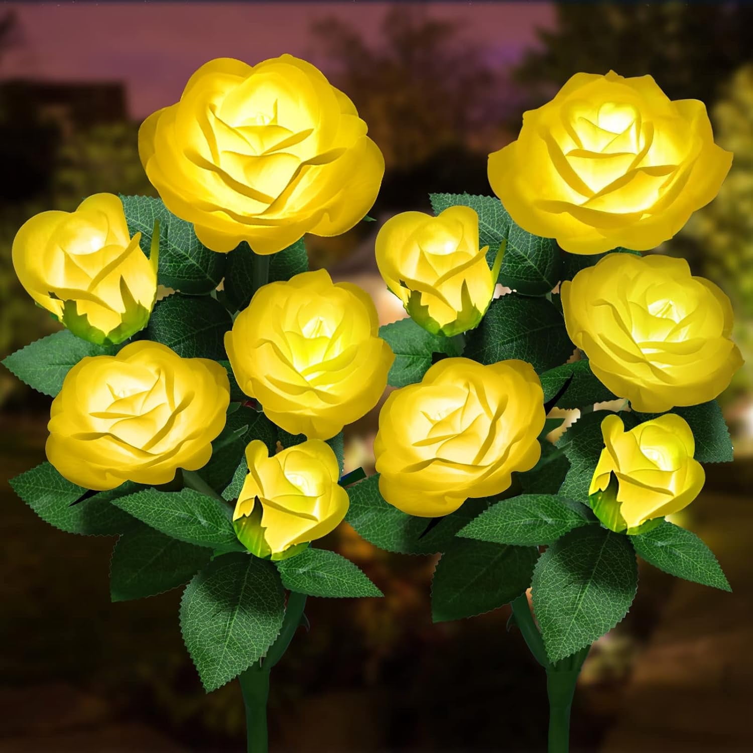 GooingTop Solar Garden Lights Outdoor 2 Pack with 10 Artificial Rose ...