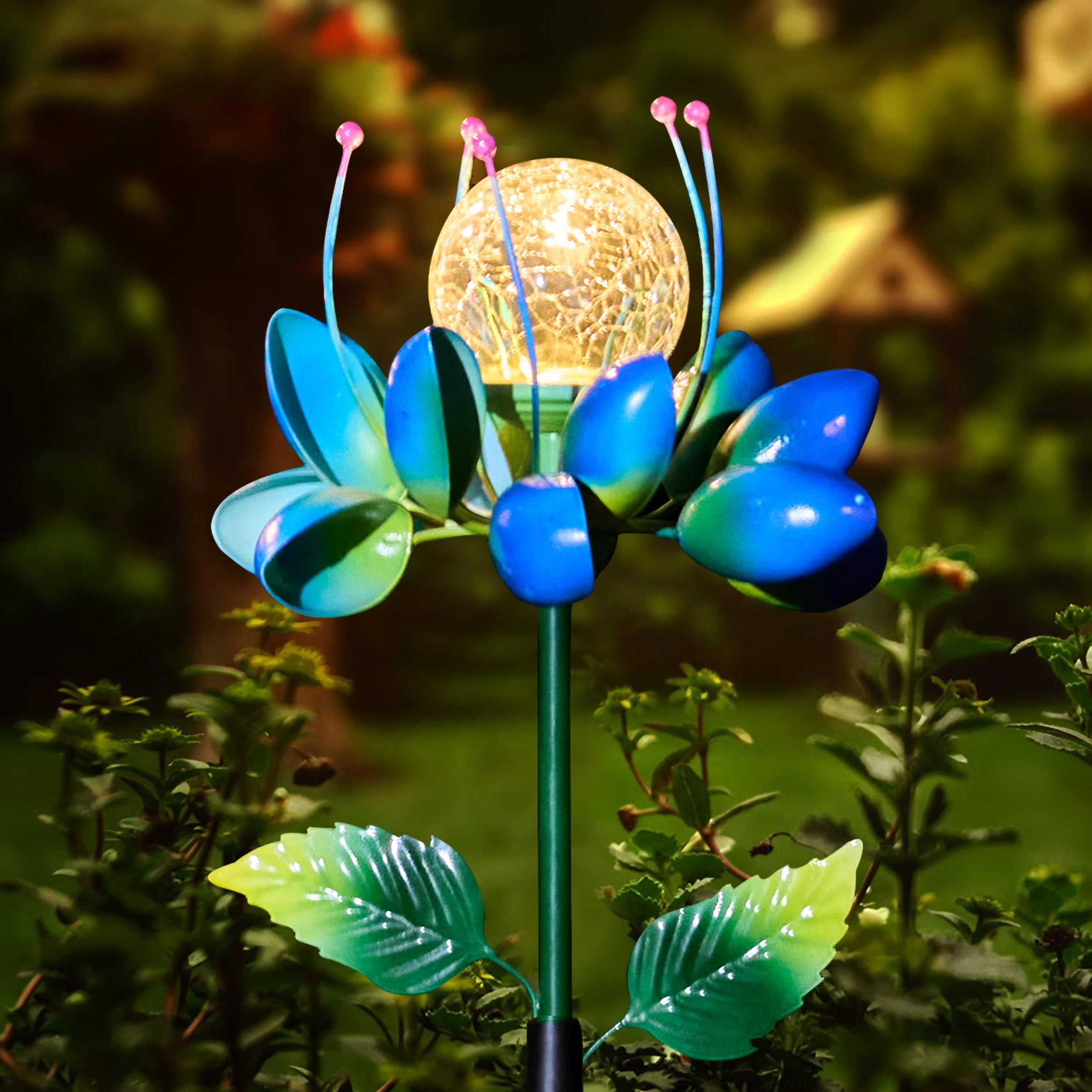 Solar Garden Lights Outdoor Decorative - Solar Wind Spinner Metal Lotus ...