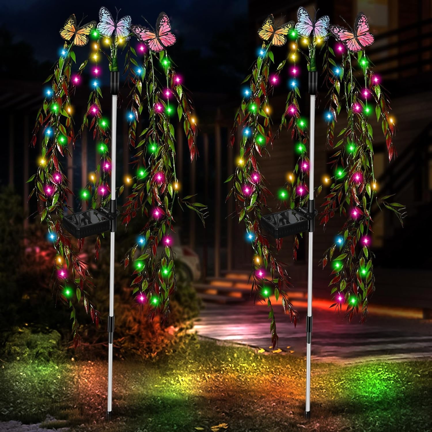 Solar Garden Lights Outdoor Decorative Waterproof, 69LED Swaying Tree ...