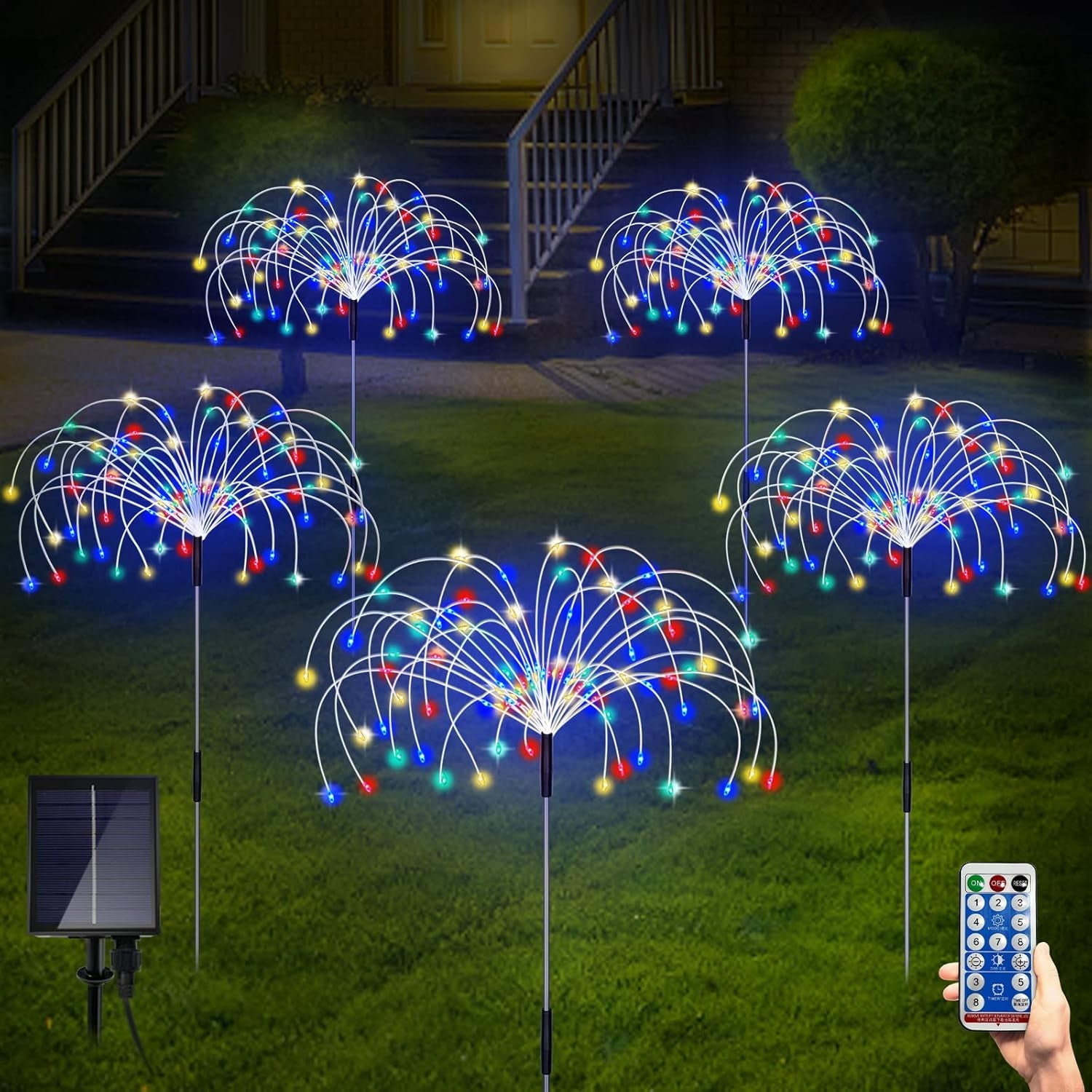 Solar Garden Lights, Outdoor Firework Lights, 5 Pack 120 LED Decorative ...
