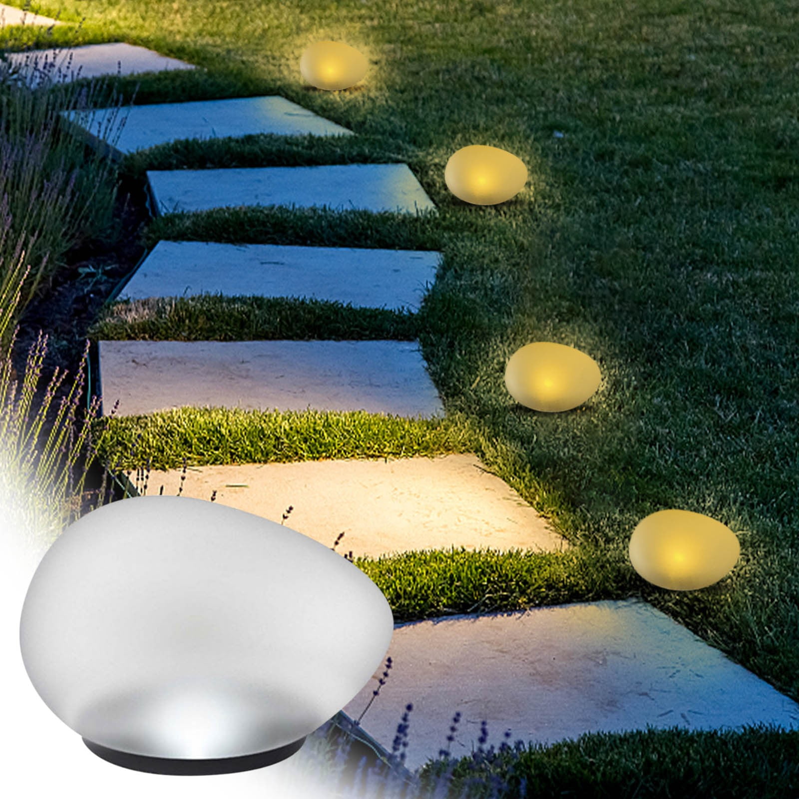 Solar Garden Lights Outdoor Glow Cobblestone Shape Lamp Garden Decor Light-White & RGB Lights ...
