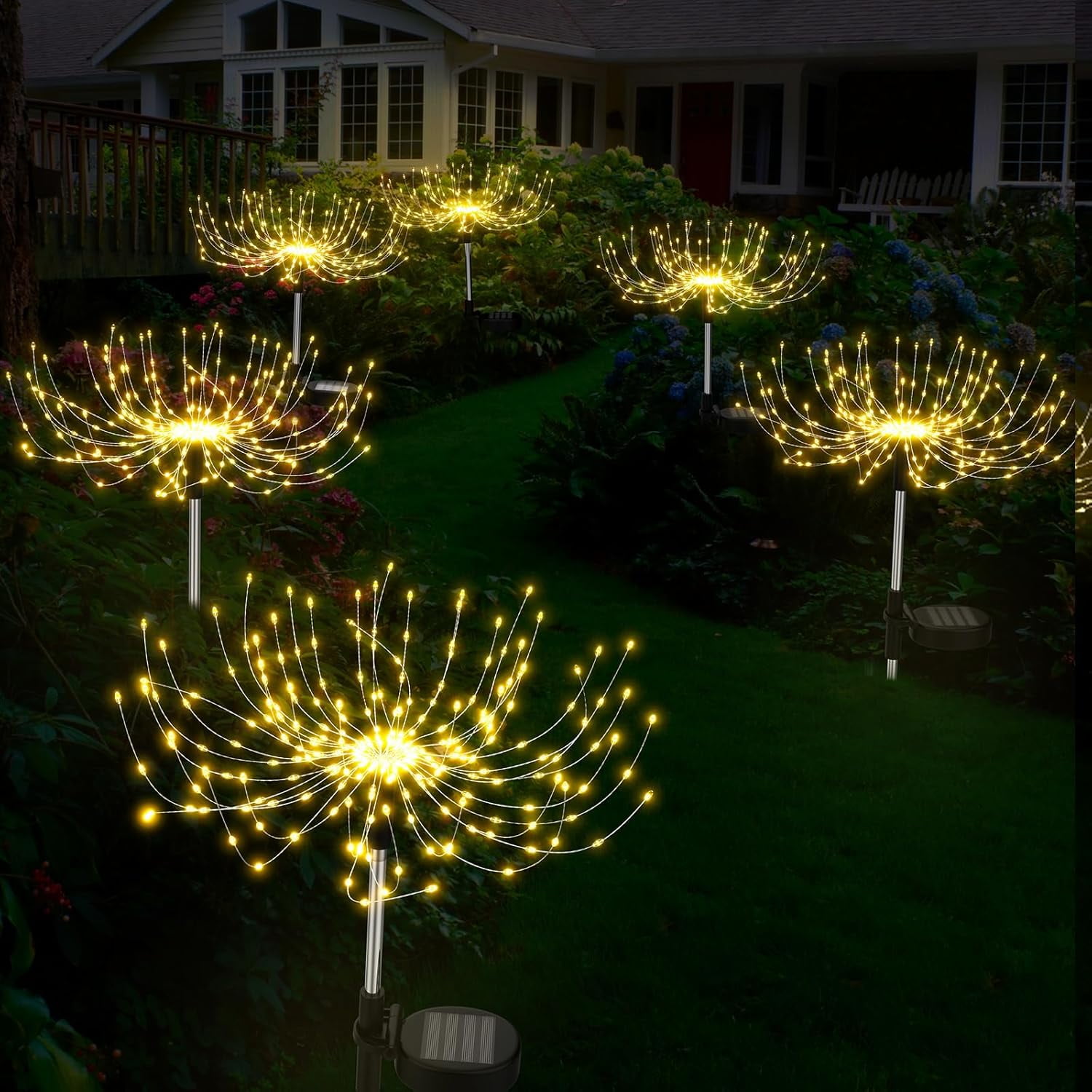 Solar Garden Lights Outdoor Waterproof 200 LED Fireworks Lights Solar ...