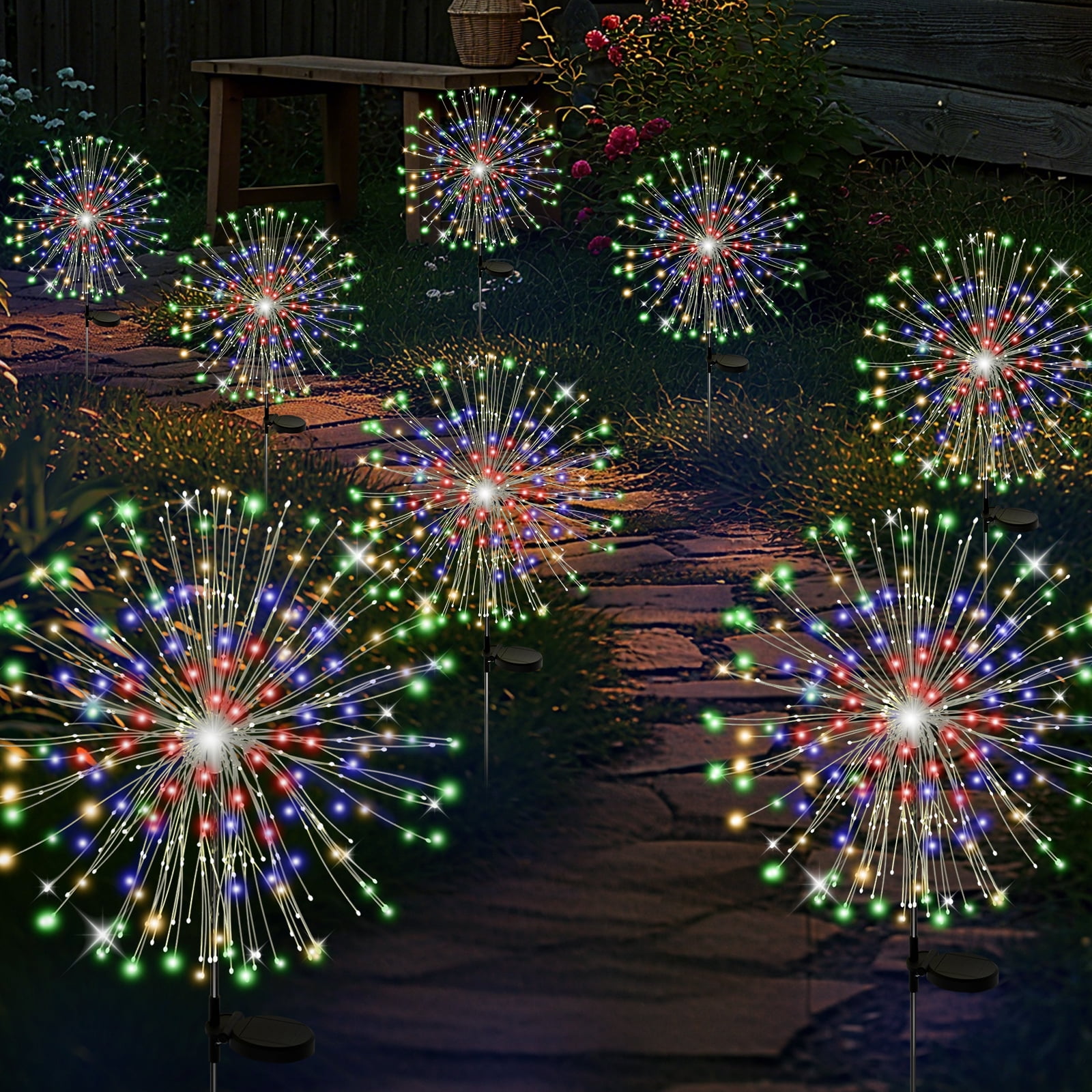 Solar Garden Stake Lights Firework, Outdoor Solar Lights With DIY ...
