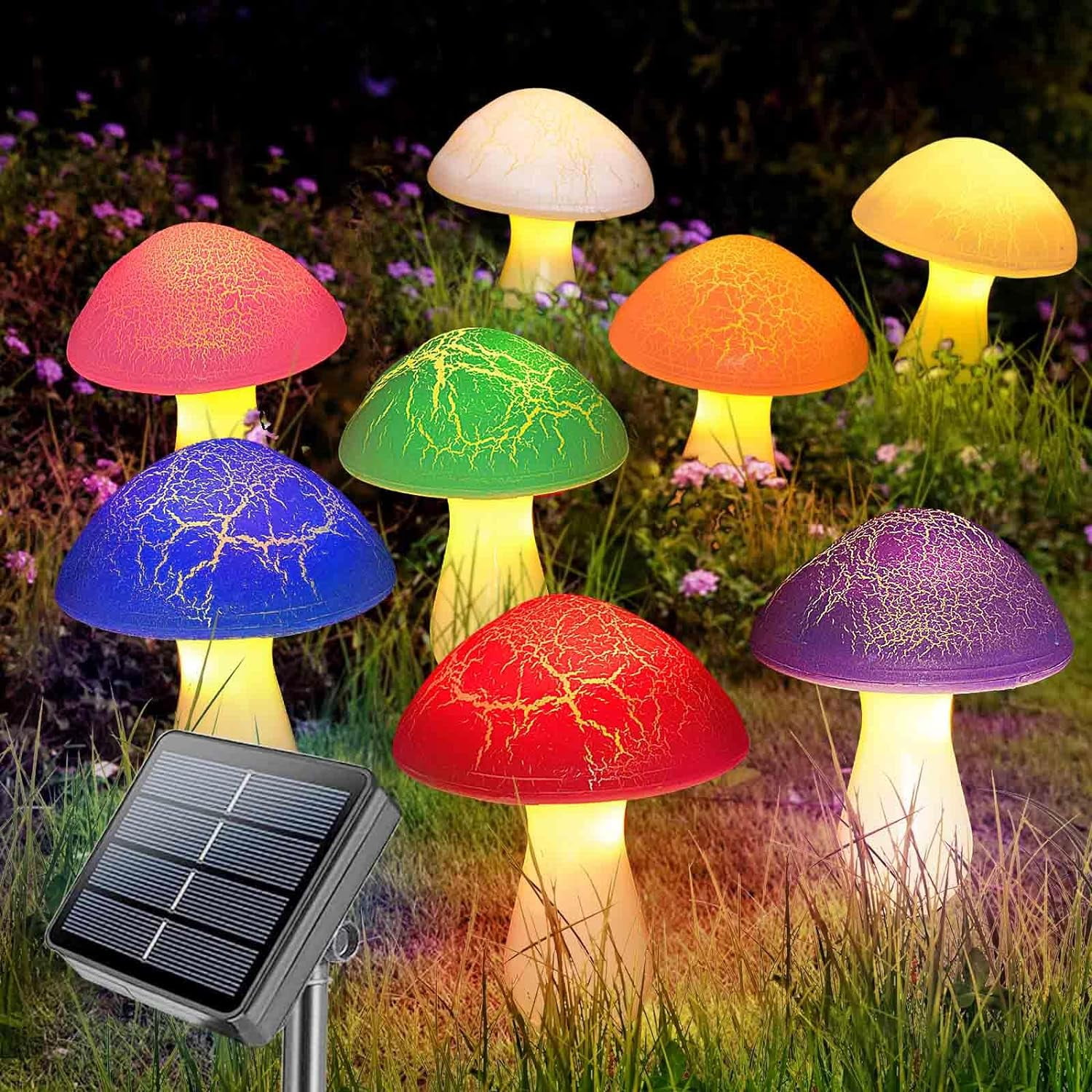 Solar Garden Lights, Solar Mushrooms Lights with 8 Newest Crack ...