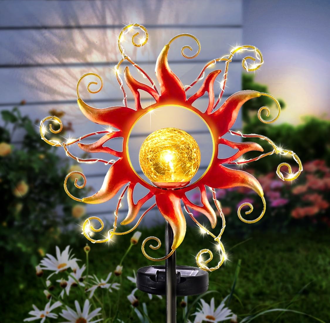 Solar Garden Lights Sun Outdoor Decor,Glass Globe Solar Sake Lights ...