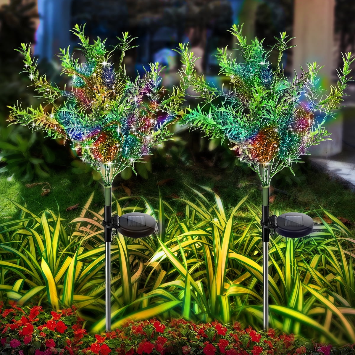Solar Garden Lights Tree Outdoor Multi-Color Changing LED Stake Lights ...