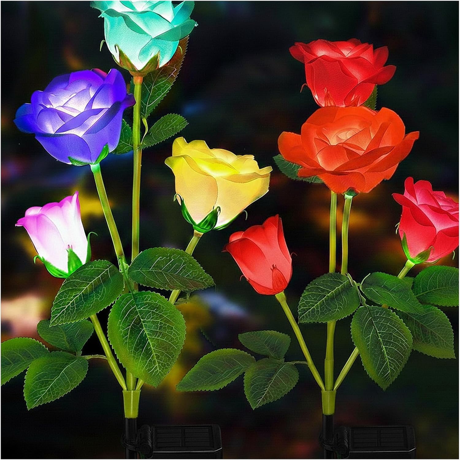 Solar Garden Lights - Upgraded Outdoor Light, 7-Color Changing Rose ...