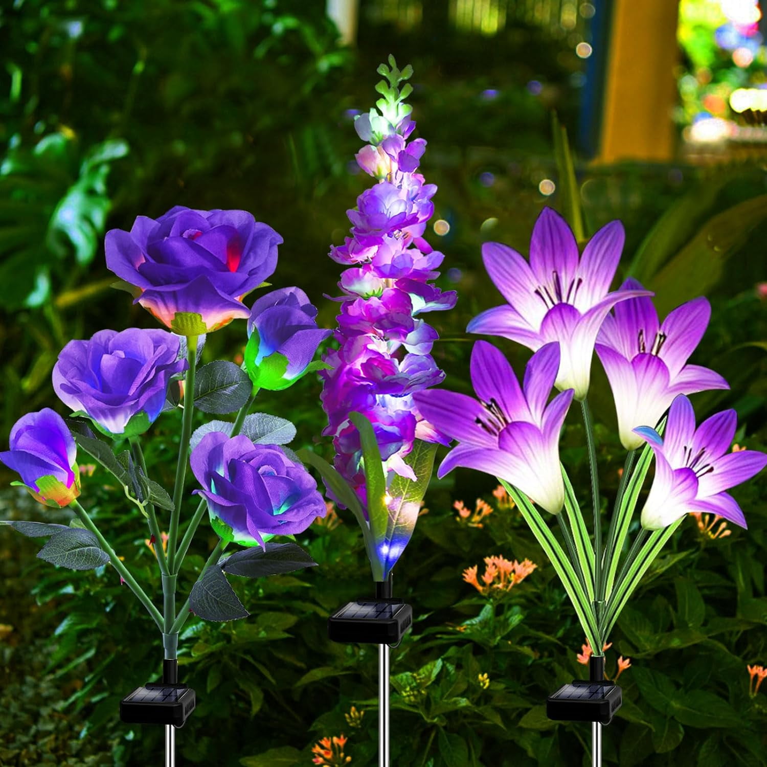 Solar Garden Lights Waterproof, 3 Pack Solar Flowers Lights Includes ...