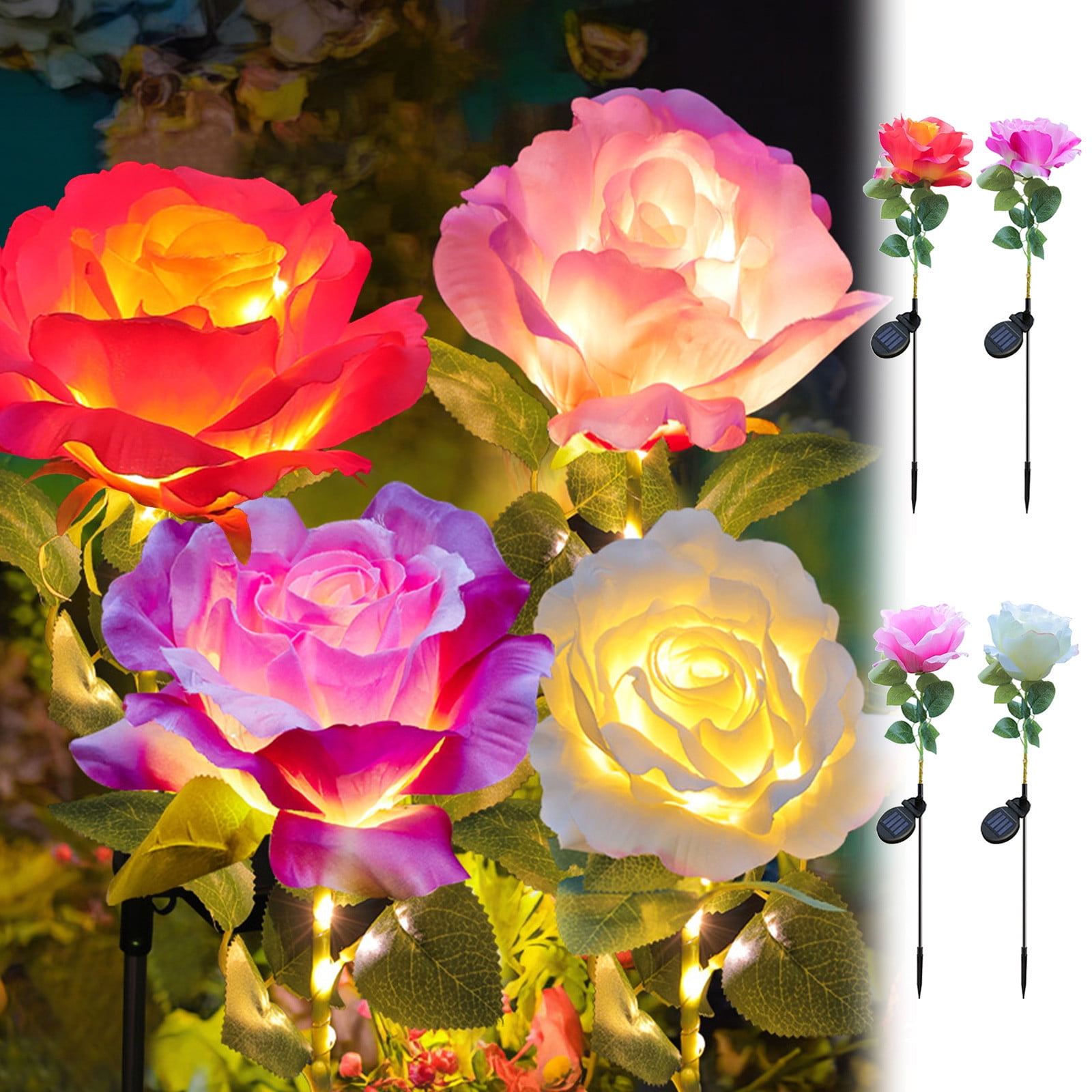 Solar Garden Lights, Waterproof LED Rose Ground Lights for Outdoor ...