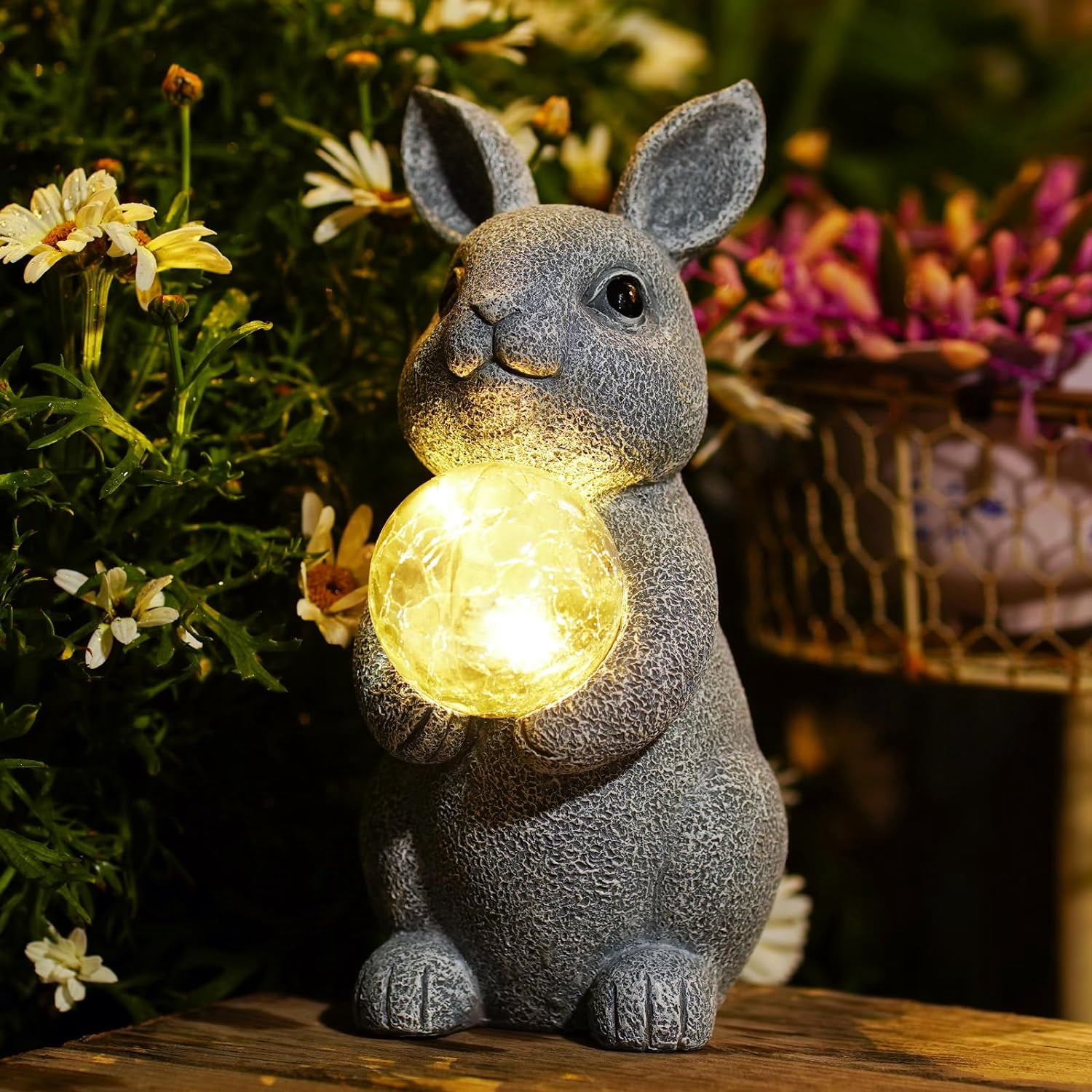 Solar Garden Outdoor Statues Bunny with Gazing Ball - Outdoor Decor ...