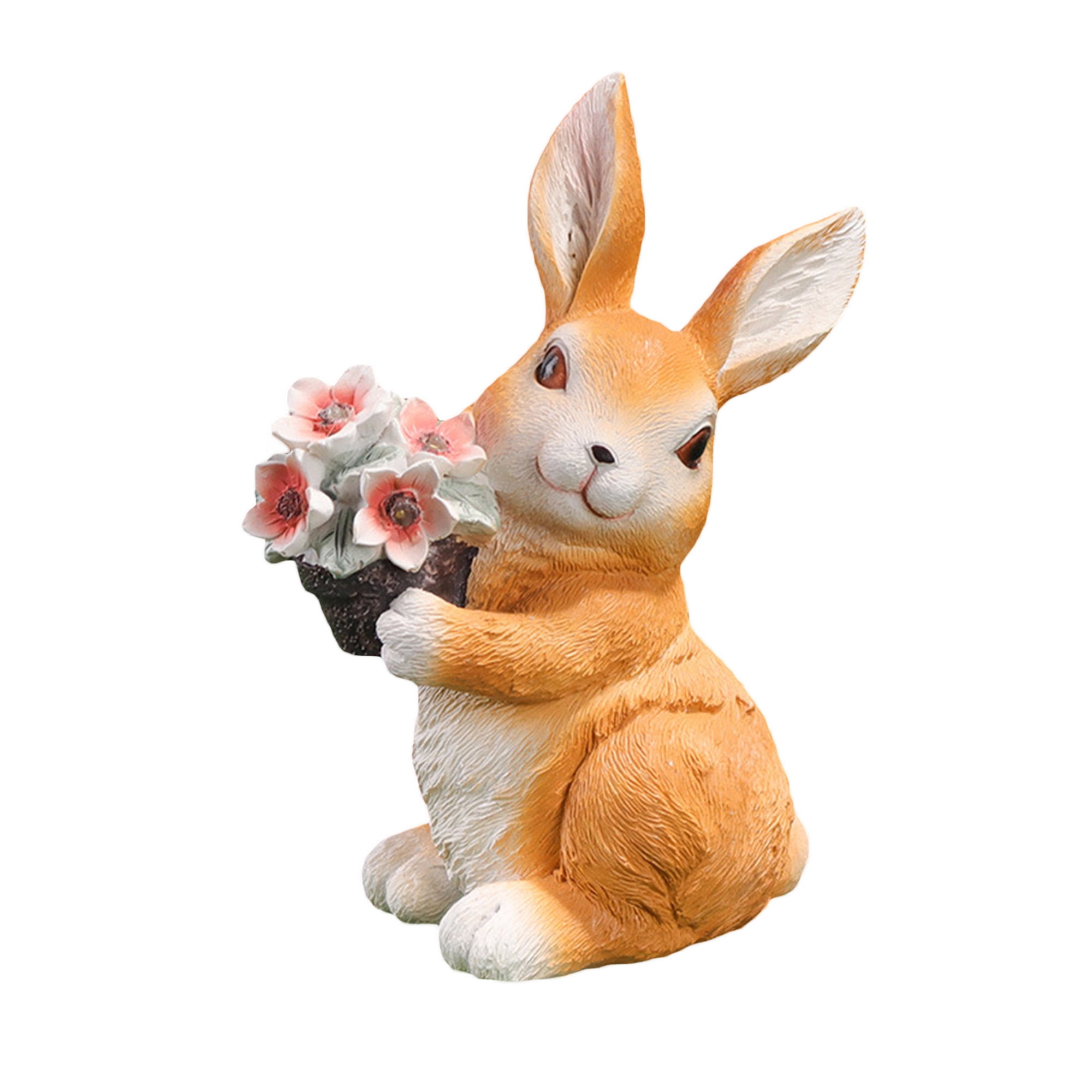 Solar Garden Outdoor Statues Bunny with Succulent Flower LED Lights Up ...