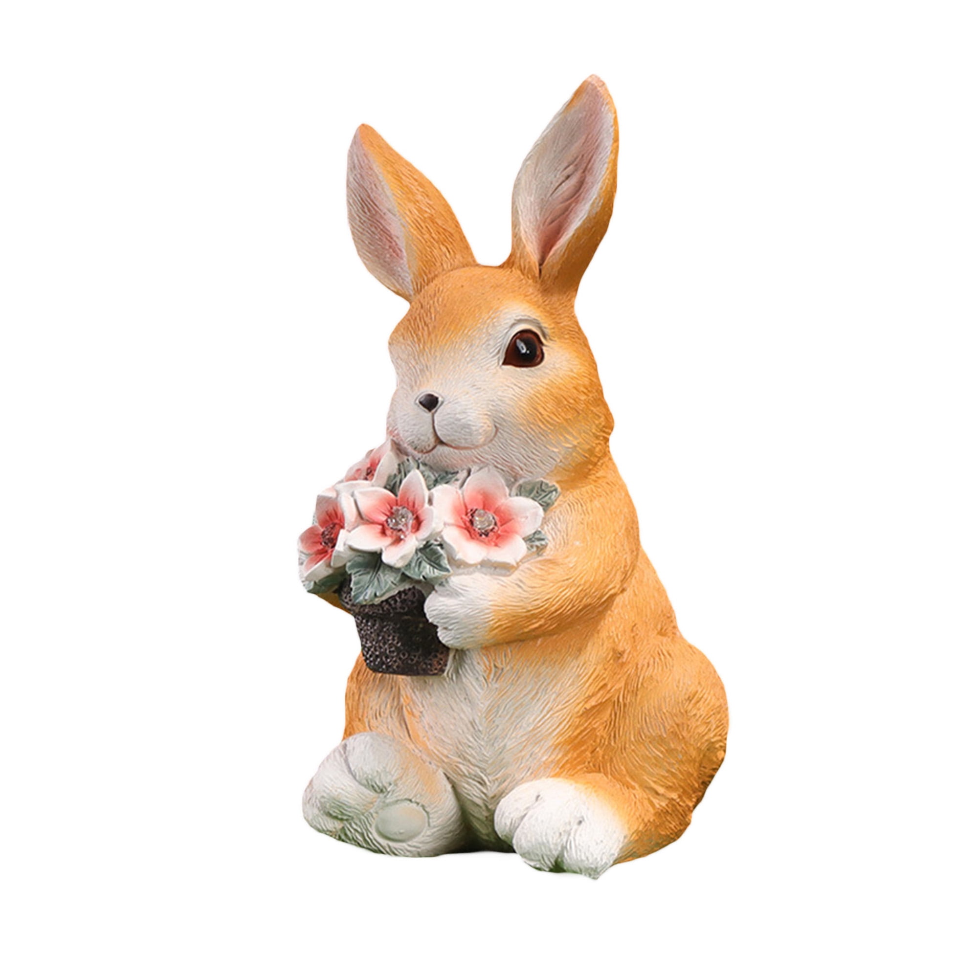 Solar Garden Outdoor Statues Bunny with Succulent Flower LED Lights Up ...