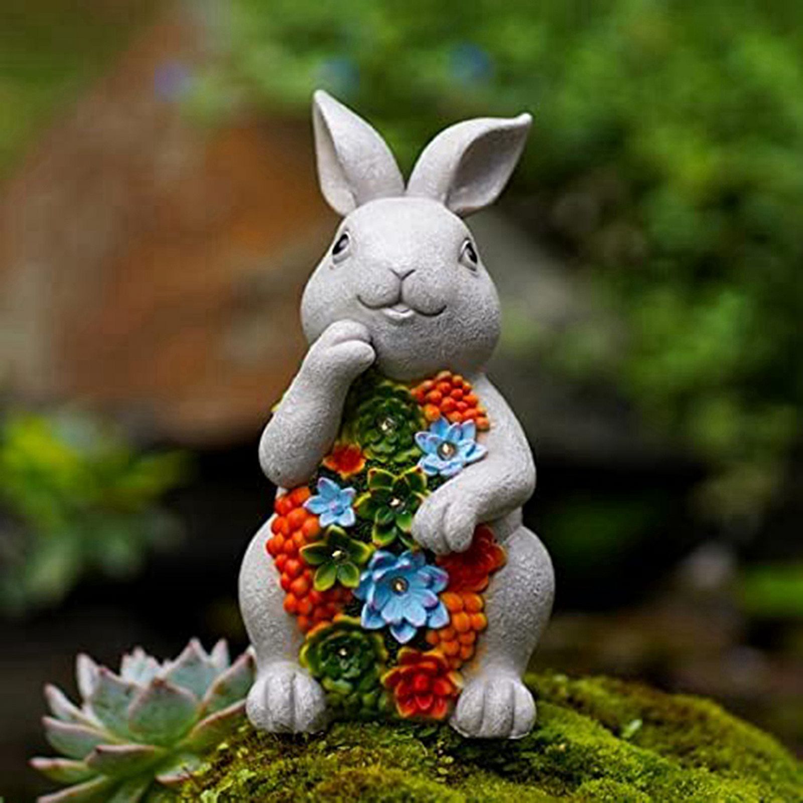 Solar Garden Outdoor Statues Bunny with and 7 LED Lights - Outdoor Lawn ...