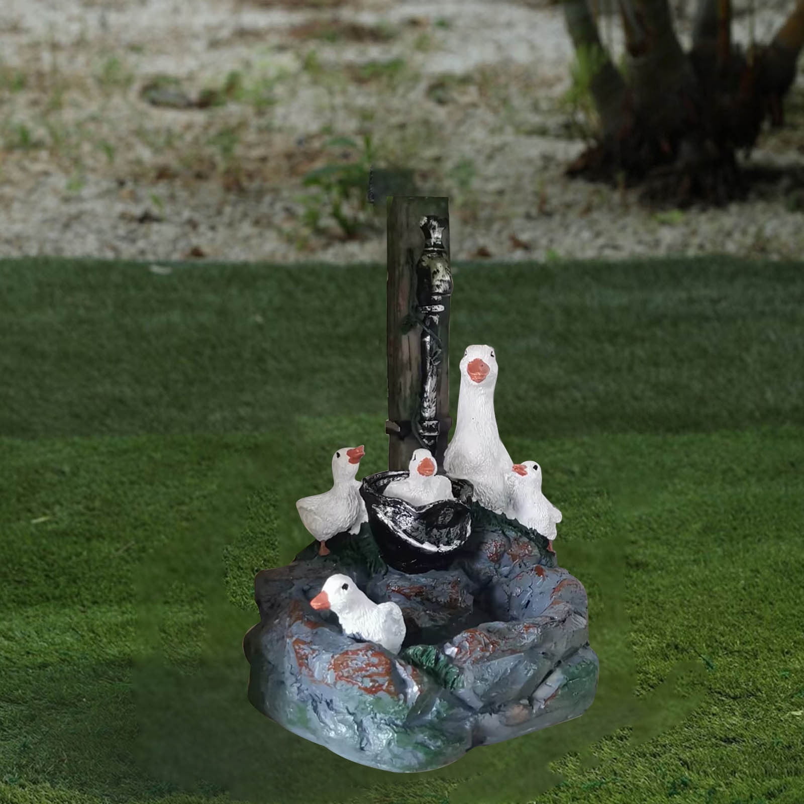 Solar Duck Family Garden Statues, Outdoor Patio Decor with Solar Lamp ...