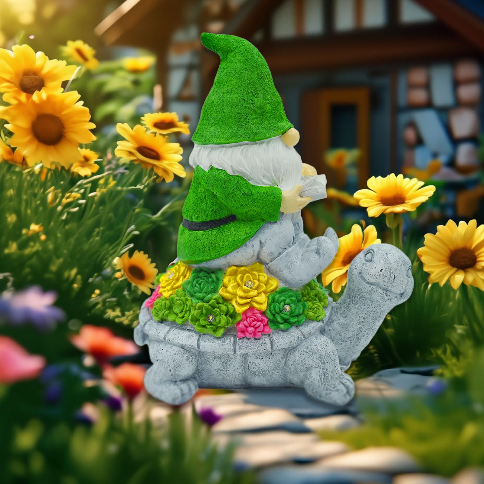 Solar Garden Outdoor Statues Turtle Gnome Outdoor Figurine Lights with ...
