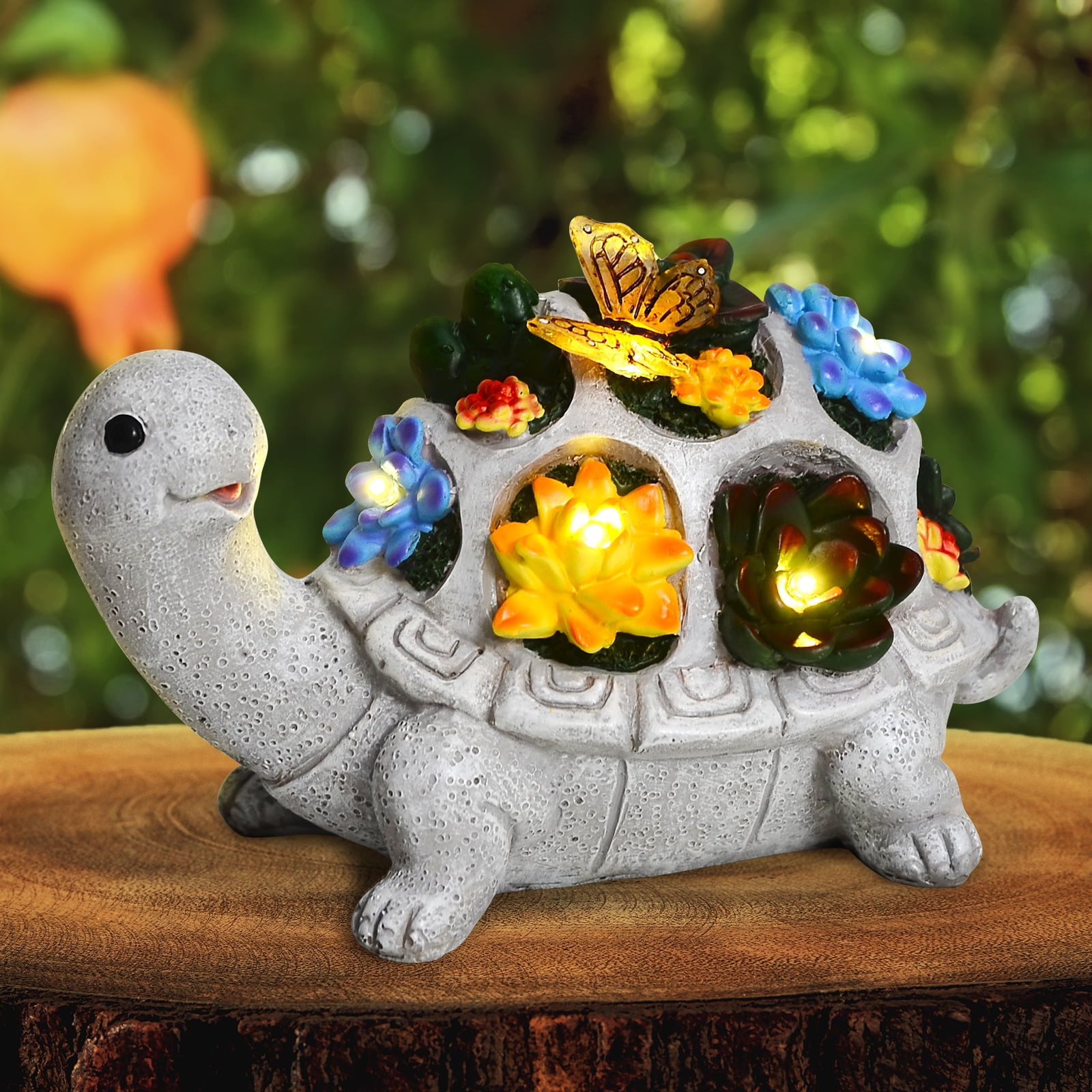 Solar Garden Outdoor Statues Turtle with Succulent and 7 LED Lights ...